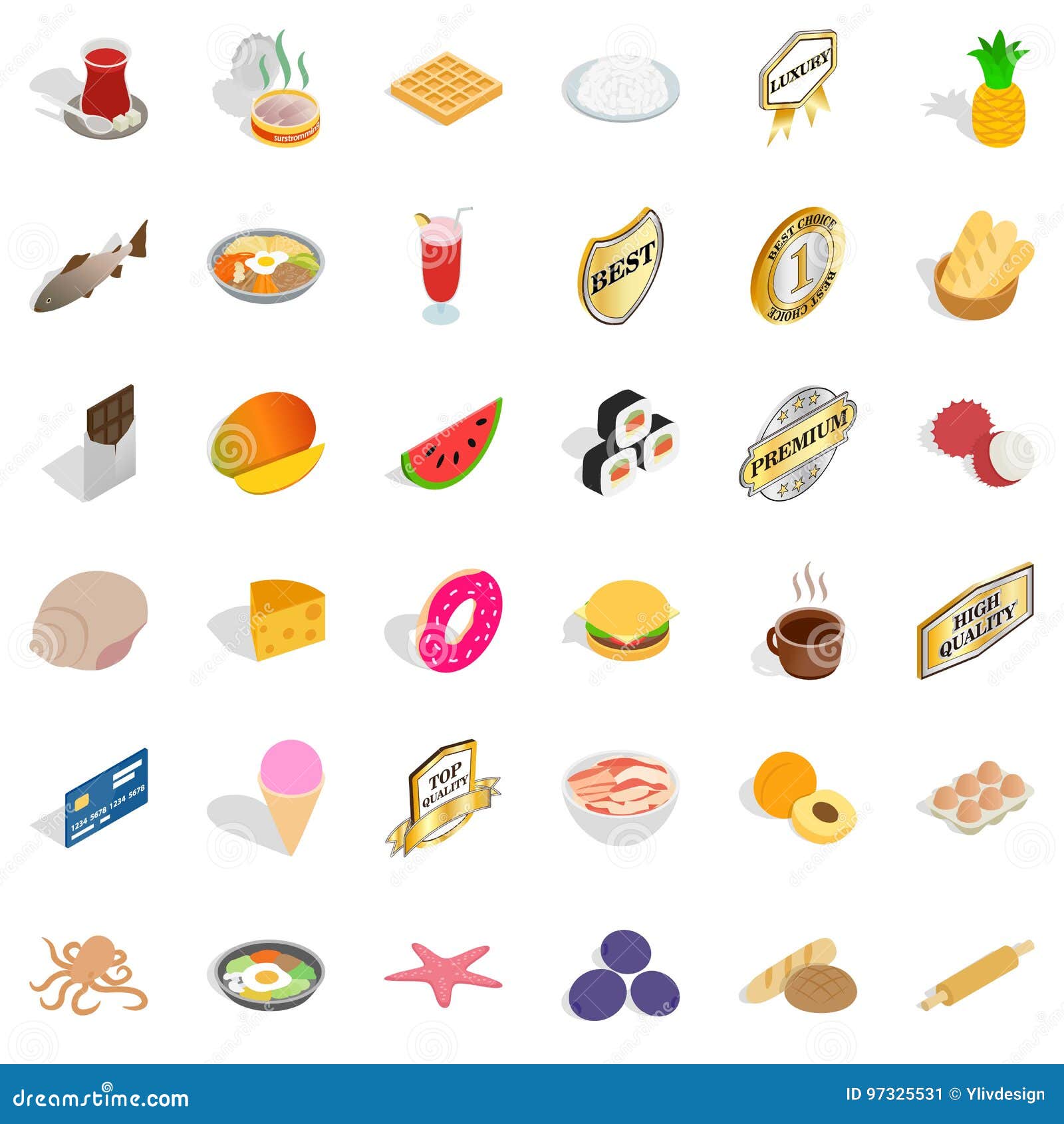 Yummy Dishes Icons Set, Isometric Style Stock Vector - Illustration of ...