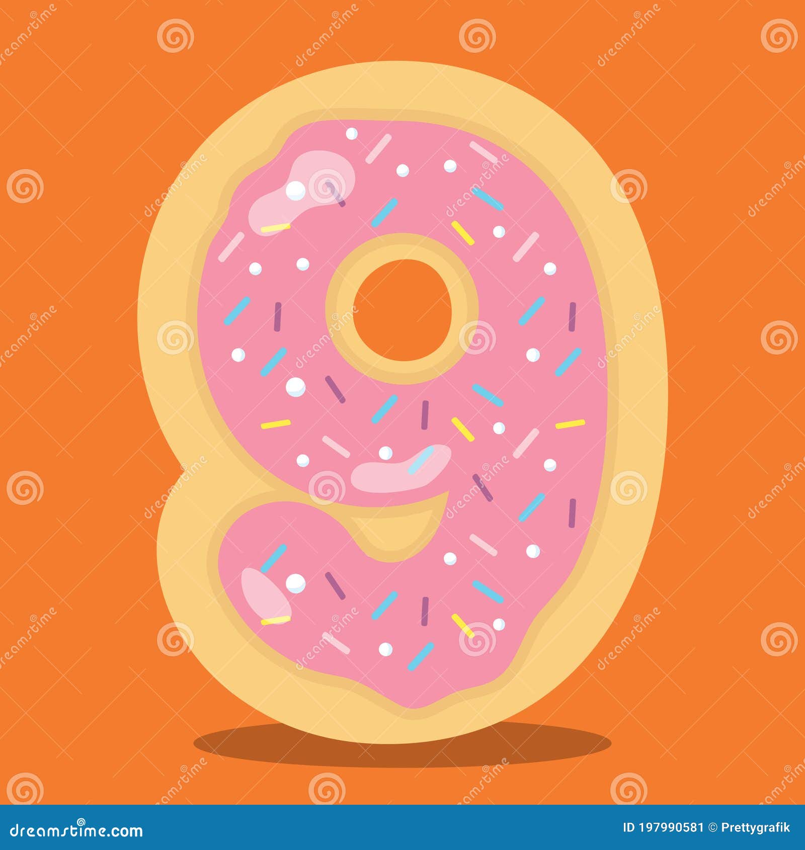YUMMY DONUT NUMBER 09 stock vector. Illustration of donut - 197990581