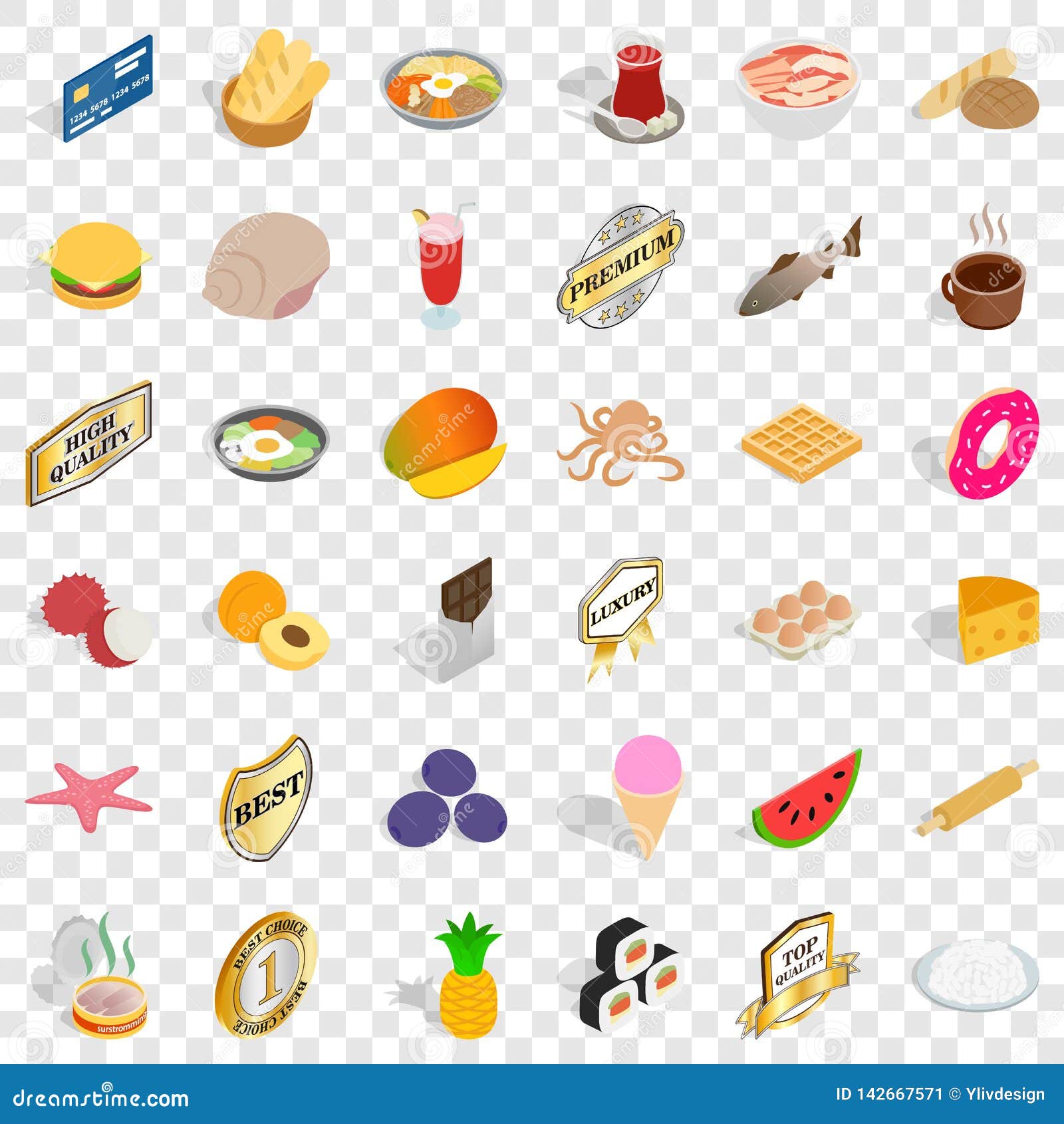 Yummy Food Icons Set, Isometric Style Stock Vector - Illustration of ...