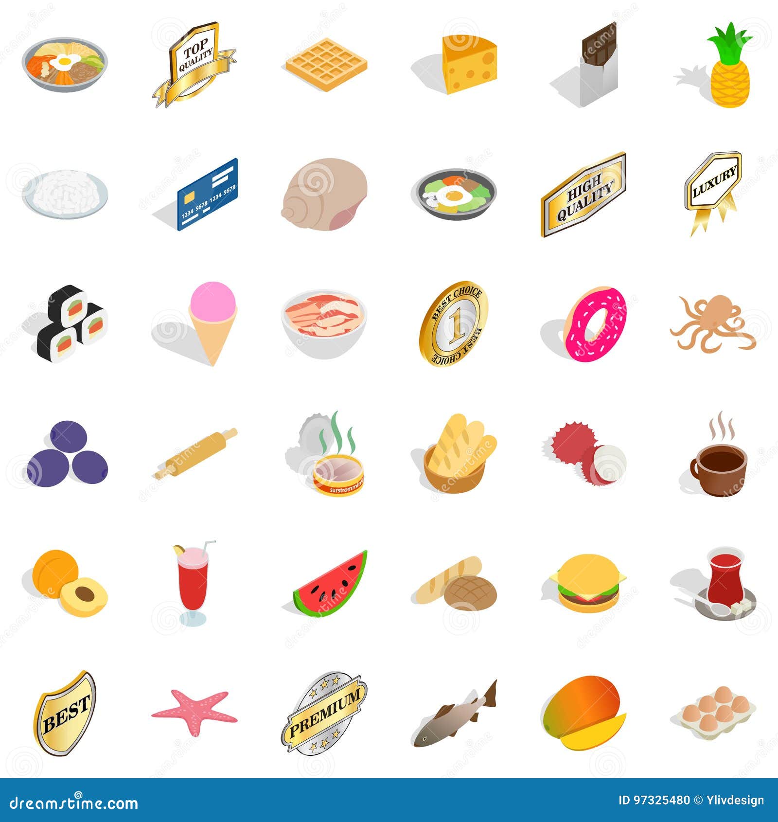 Yummy Food Icons Set, Isometric Style Stock Vector - Illustration of ...