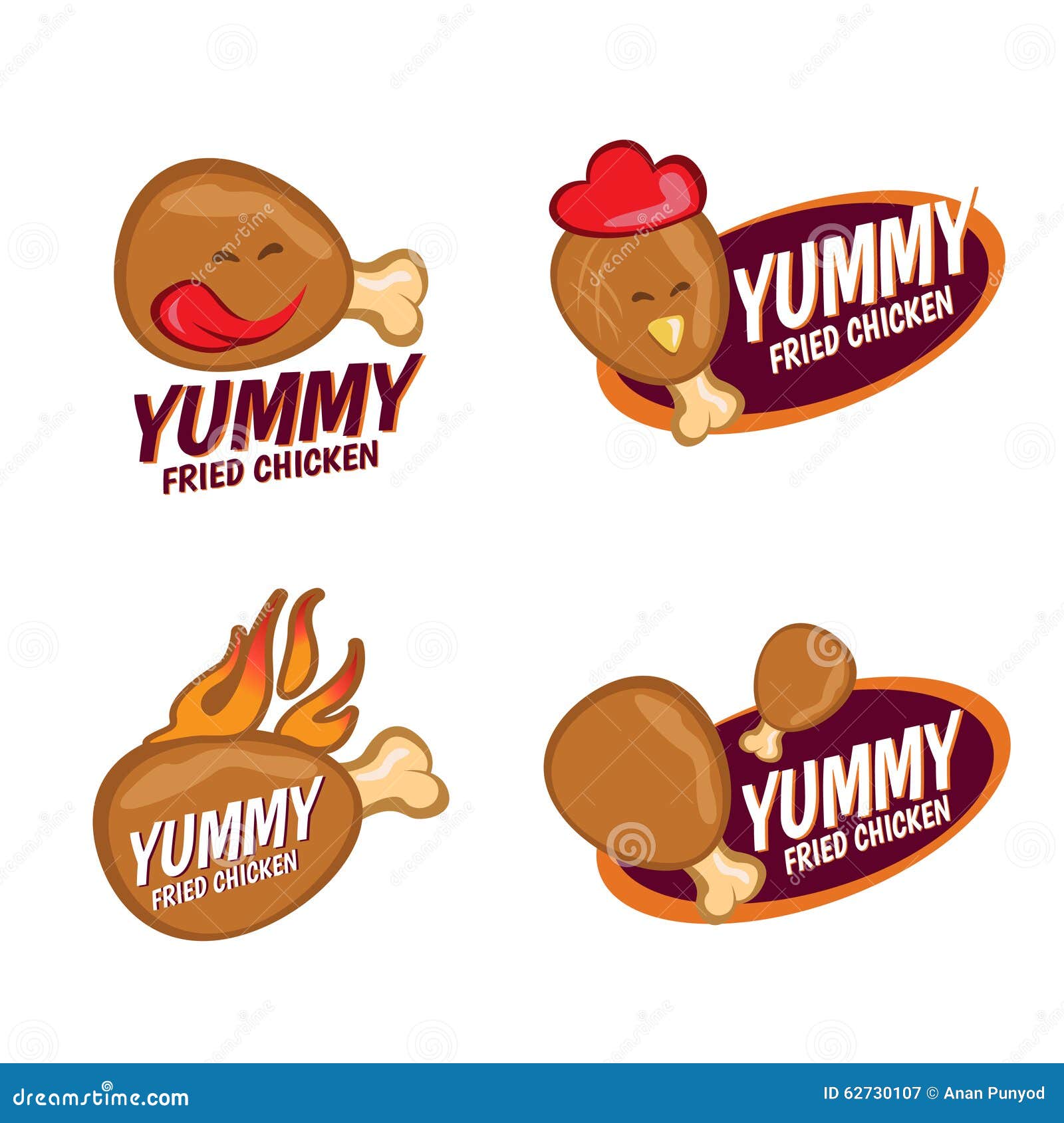 Yummy Fried Chicken Logo Vector Set Design Stock Vector - Image: 62730107