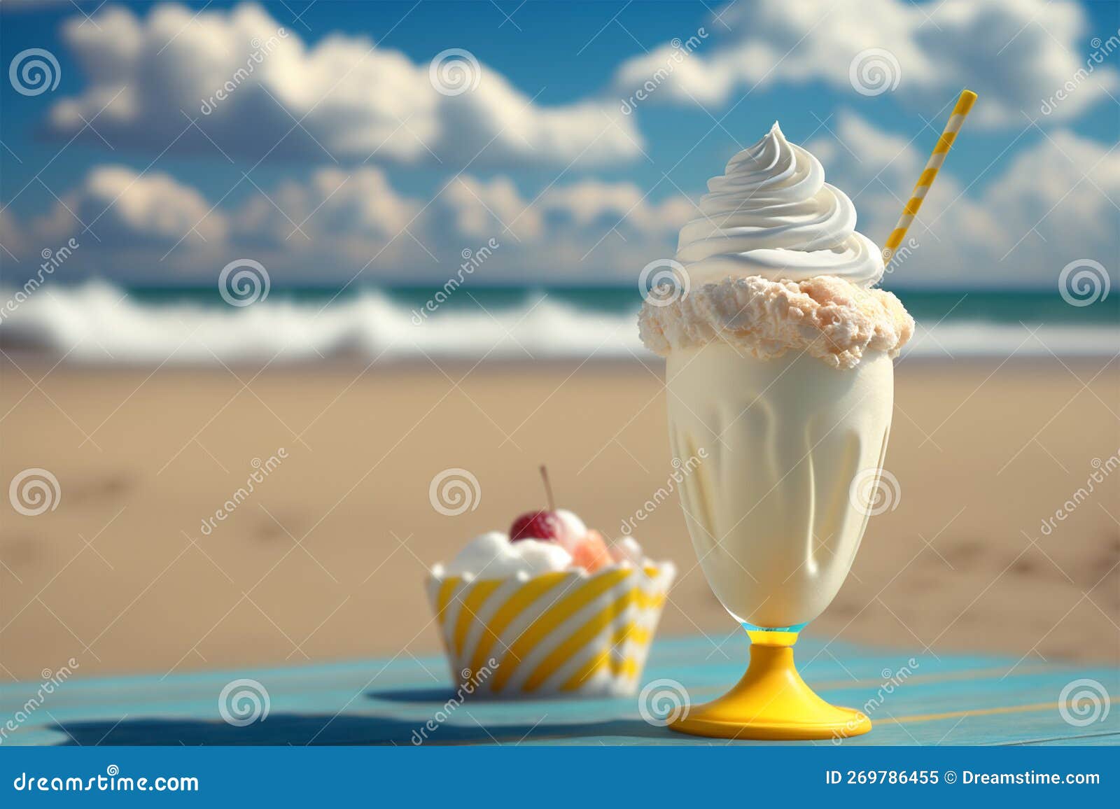 Yummy Milkshake on a Summer Beach. Generative AI Stock Illustration ...