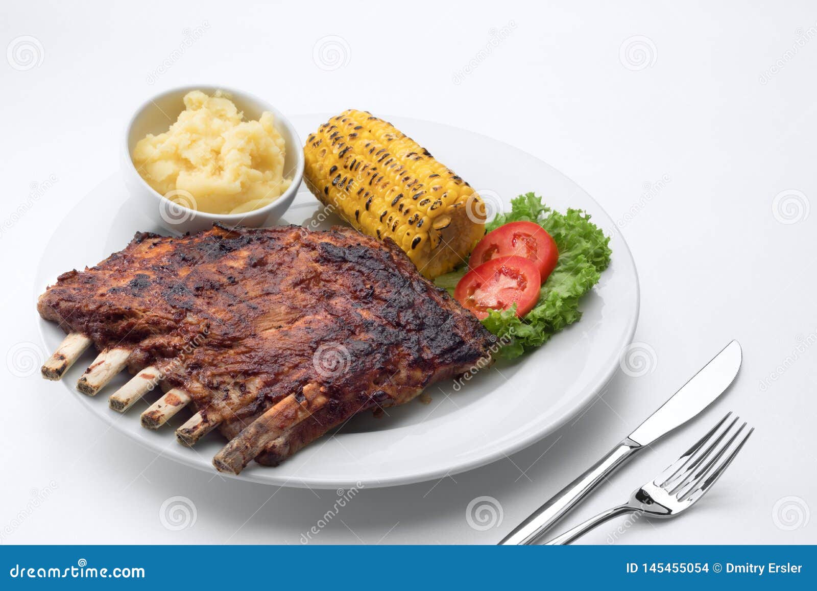 Yummy Pork Ribs Bbq on White Background Stock Photo - Image of ...