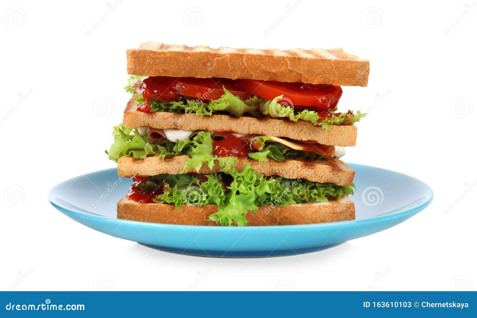 Yummy Sandwich with Toasted Bread Isolated on White Stock Image - Image ...