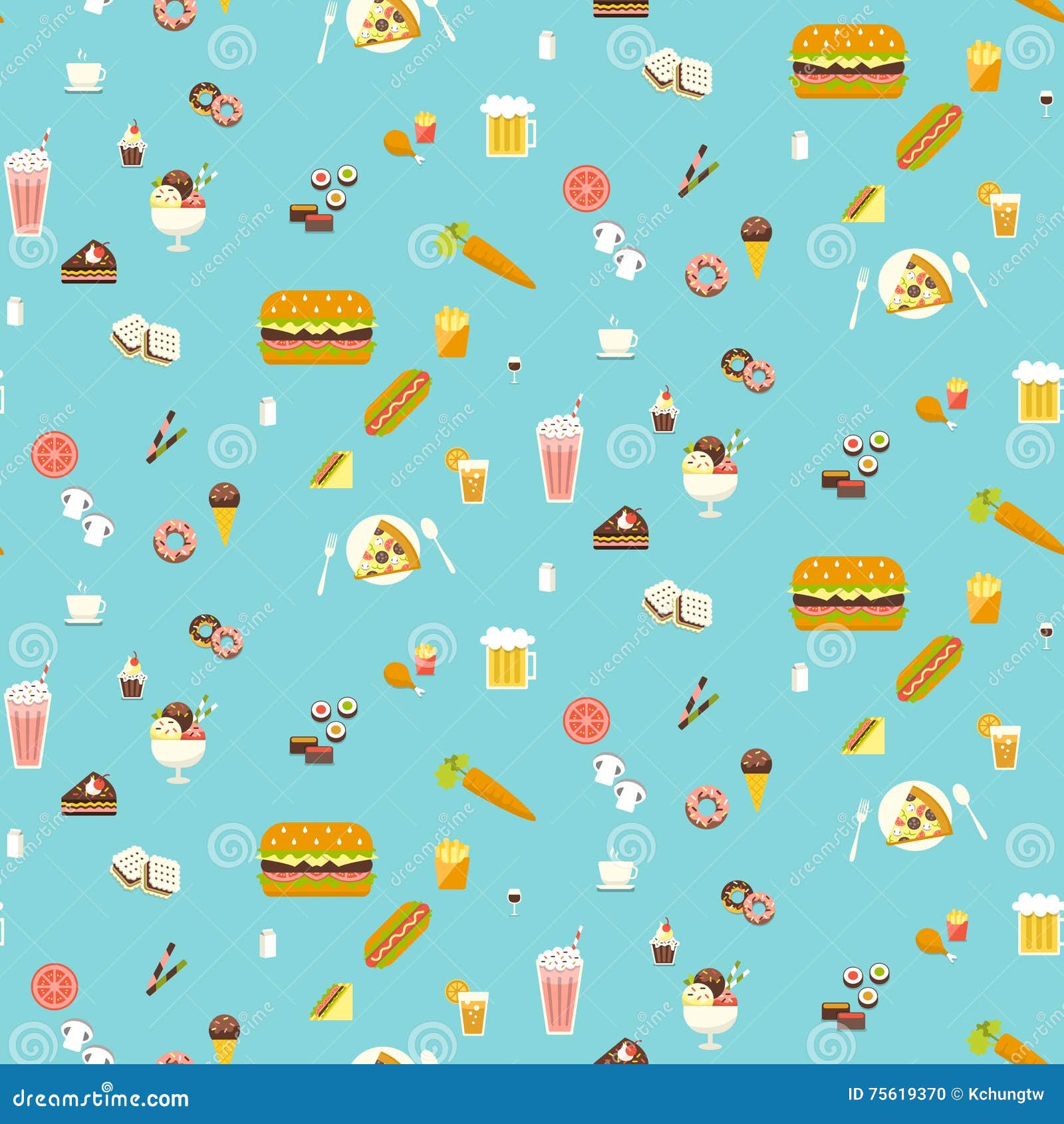 Yummy Snacks Seamless Pattern Stock Illustration - Illustration of ...