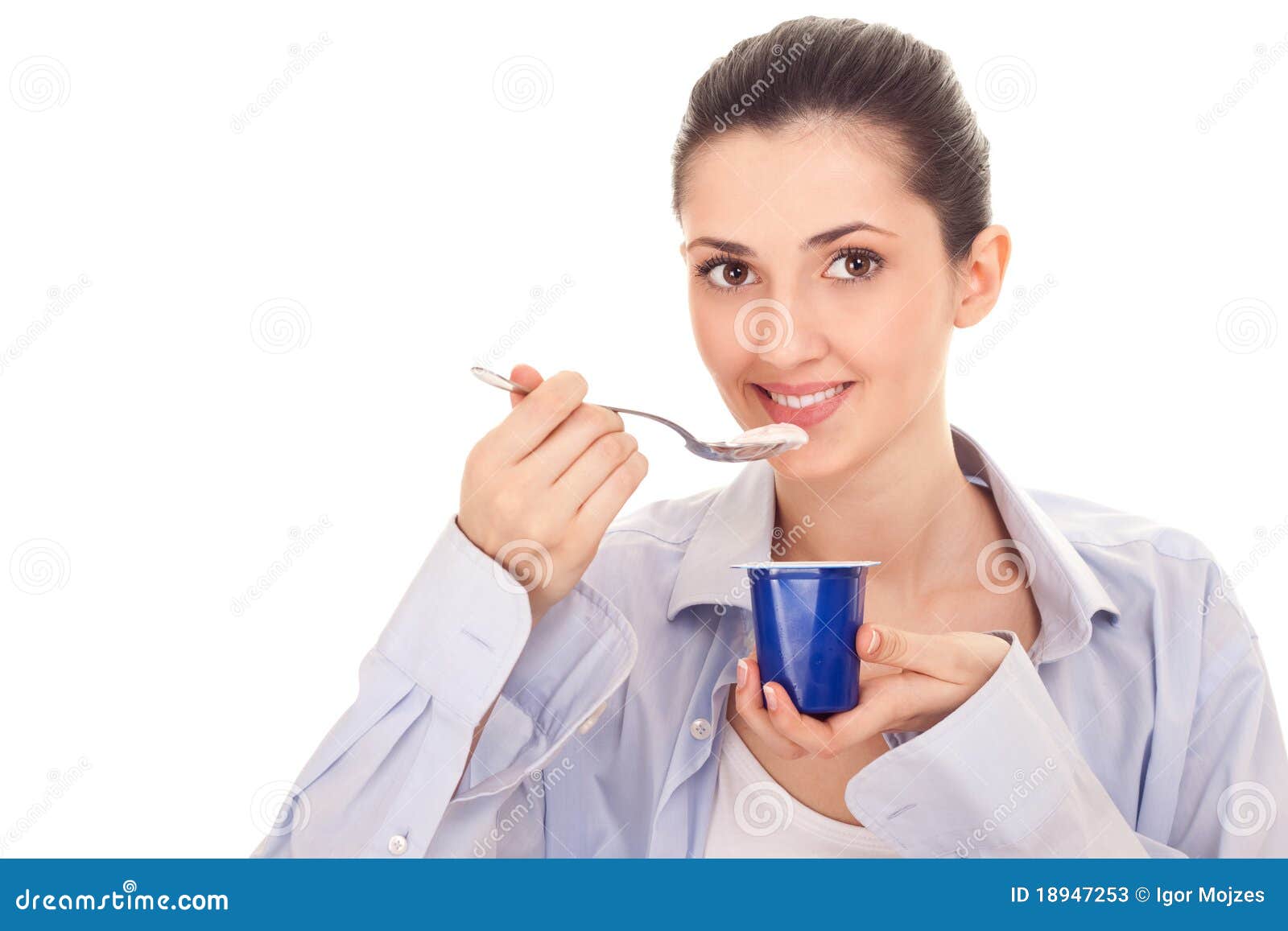 Yummy, tasty yogurt stock image. Image of caucasian, mouth - 18947253
