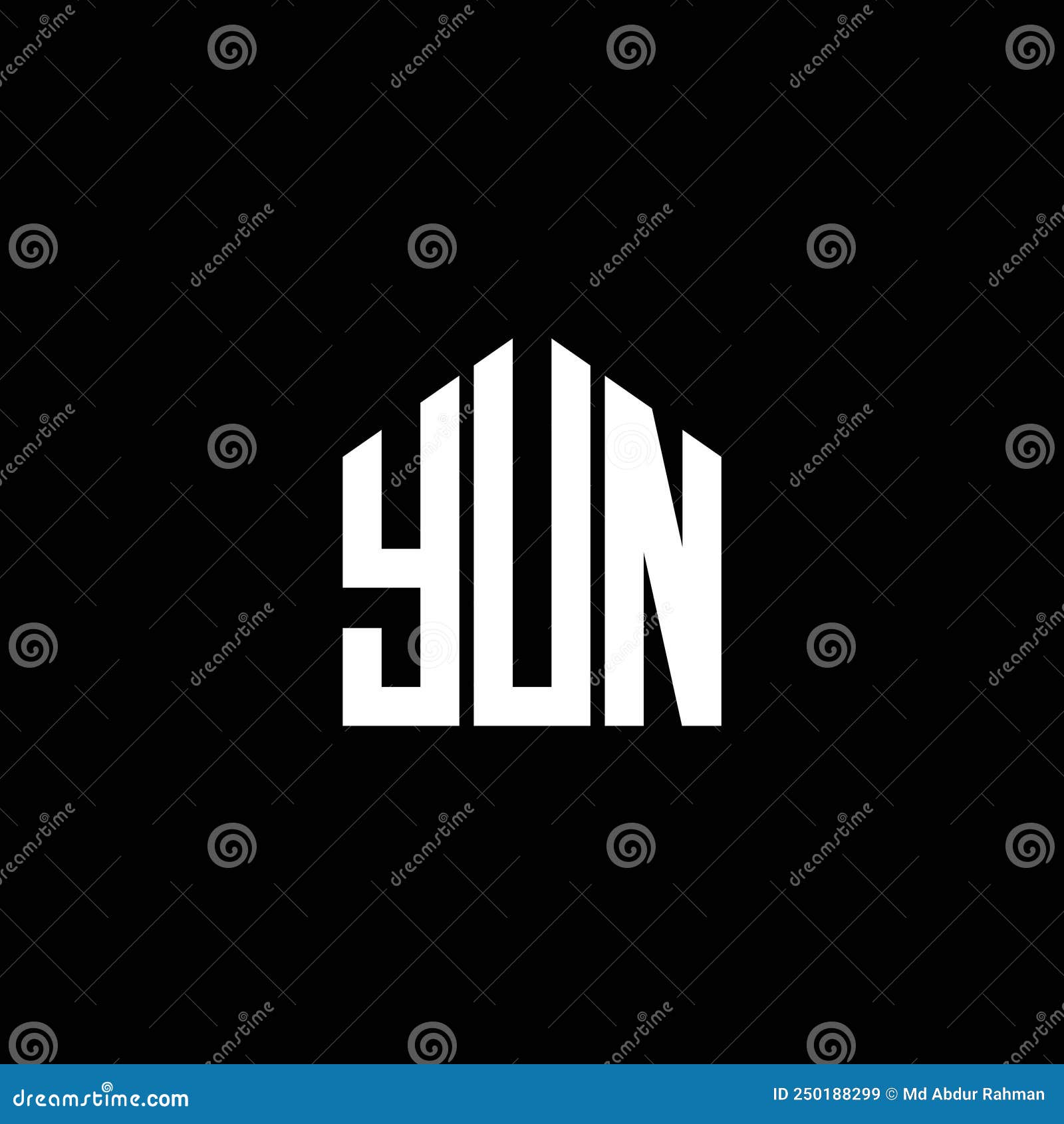 YUN Letter Logo Design on BLACK Background. YUN Creative Initials ...