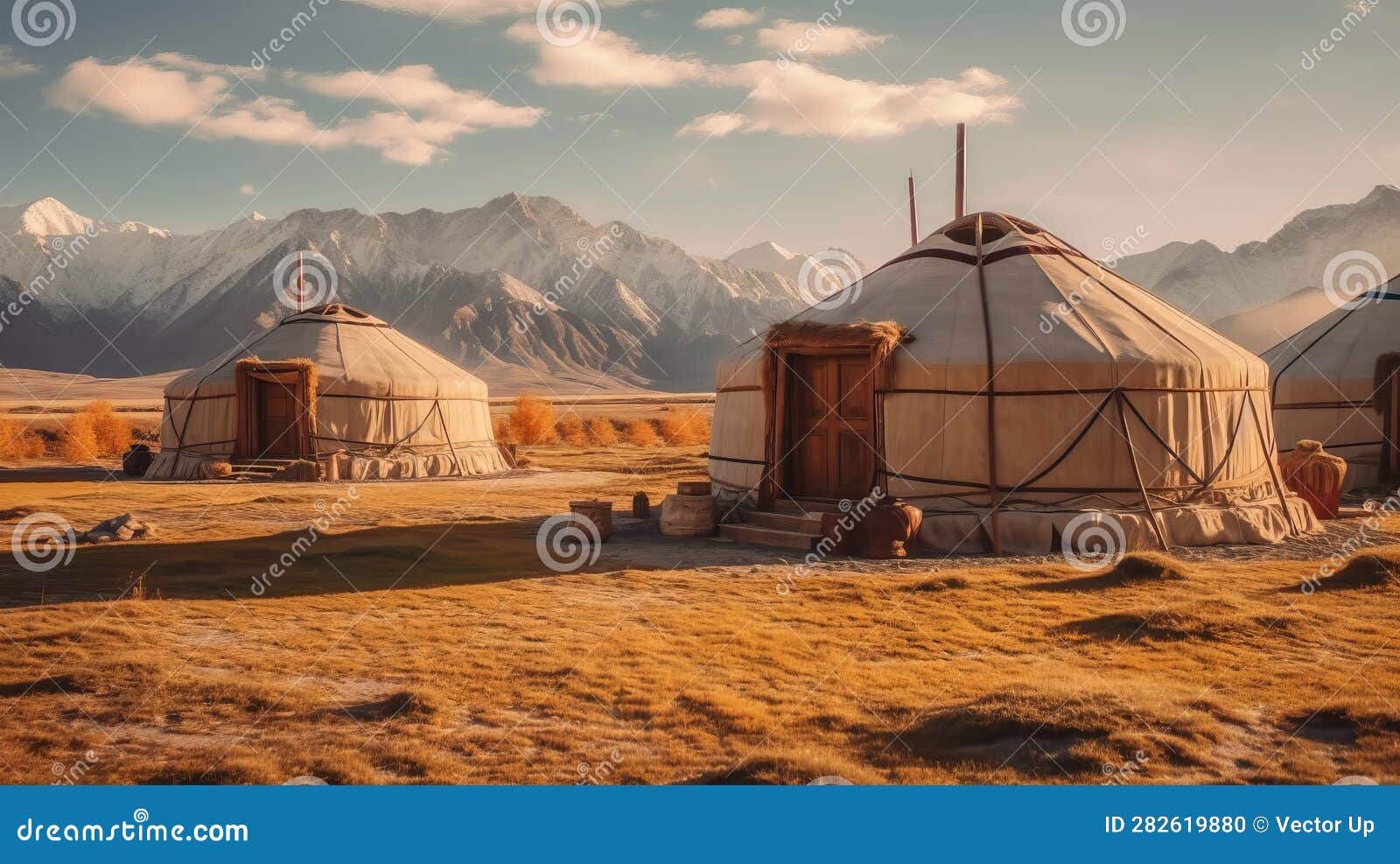 Yurts in the Central Asia Landscape. Generative AI. Stock Illustration ...