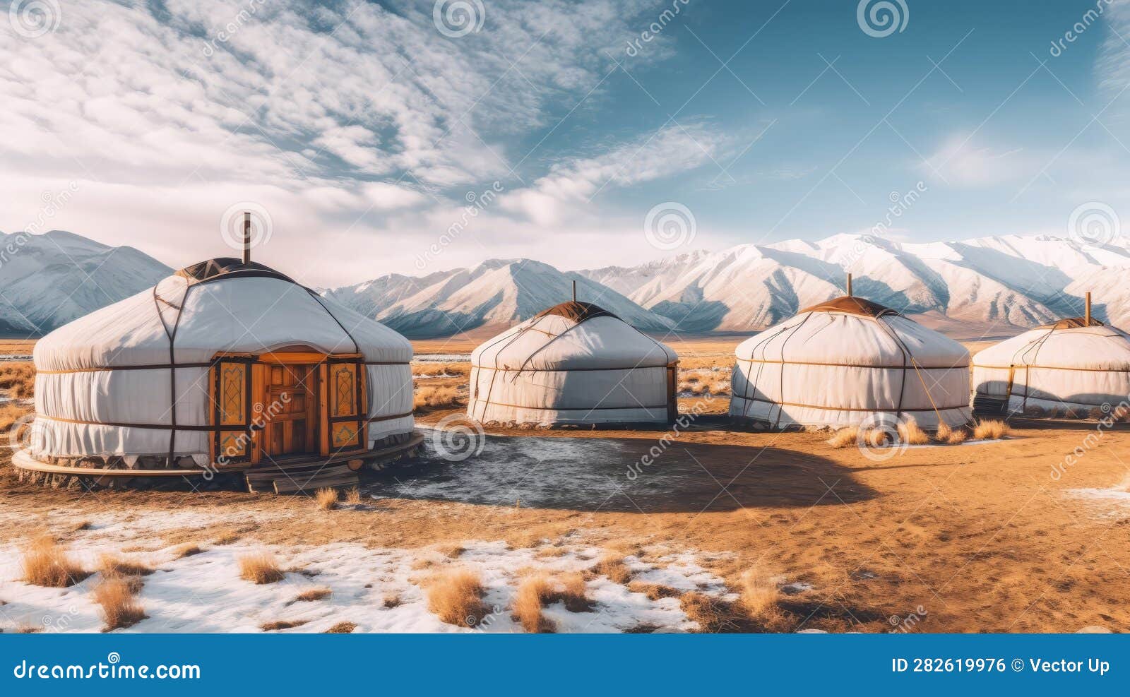 Yurts in the Central Asia Landscape. Generative AI. Stock Illustration ...