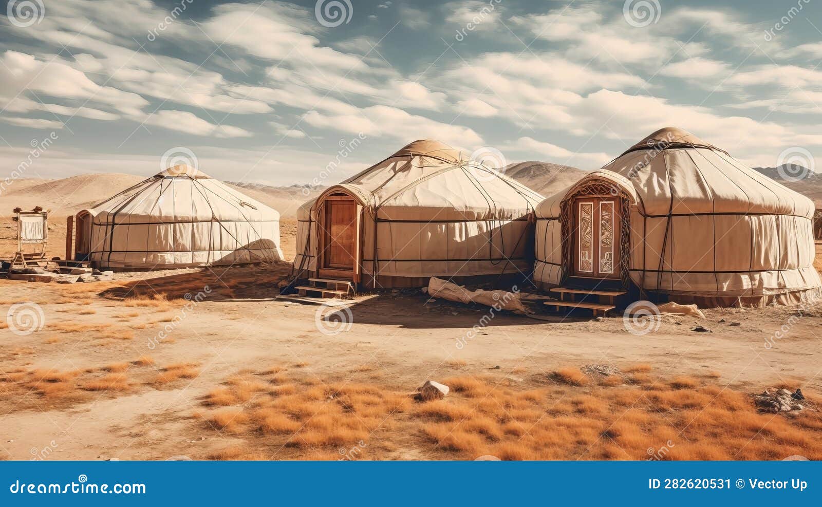 Yurts in the Central Asia Landscape. Generative AI. Stock Illustration ...