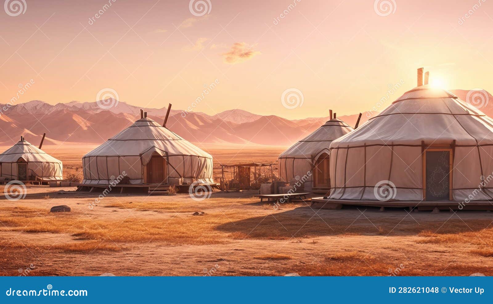 Yurts in the Central Asia Landscape. Generative AI. Stock Illustration ...