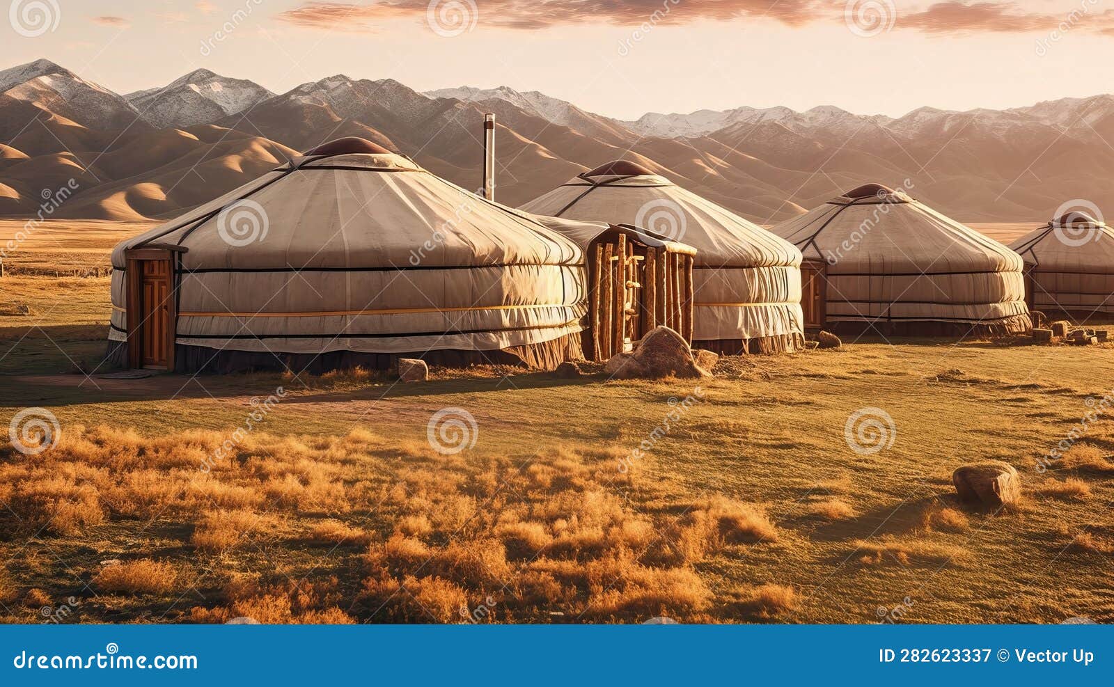 Yurts in the Central Asia Landscape. Generative AI. Stock Illustration ...