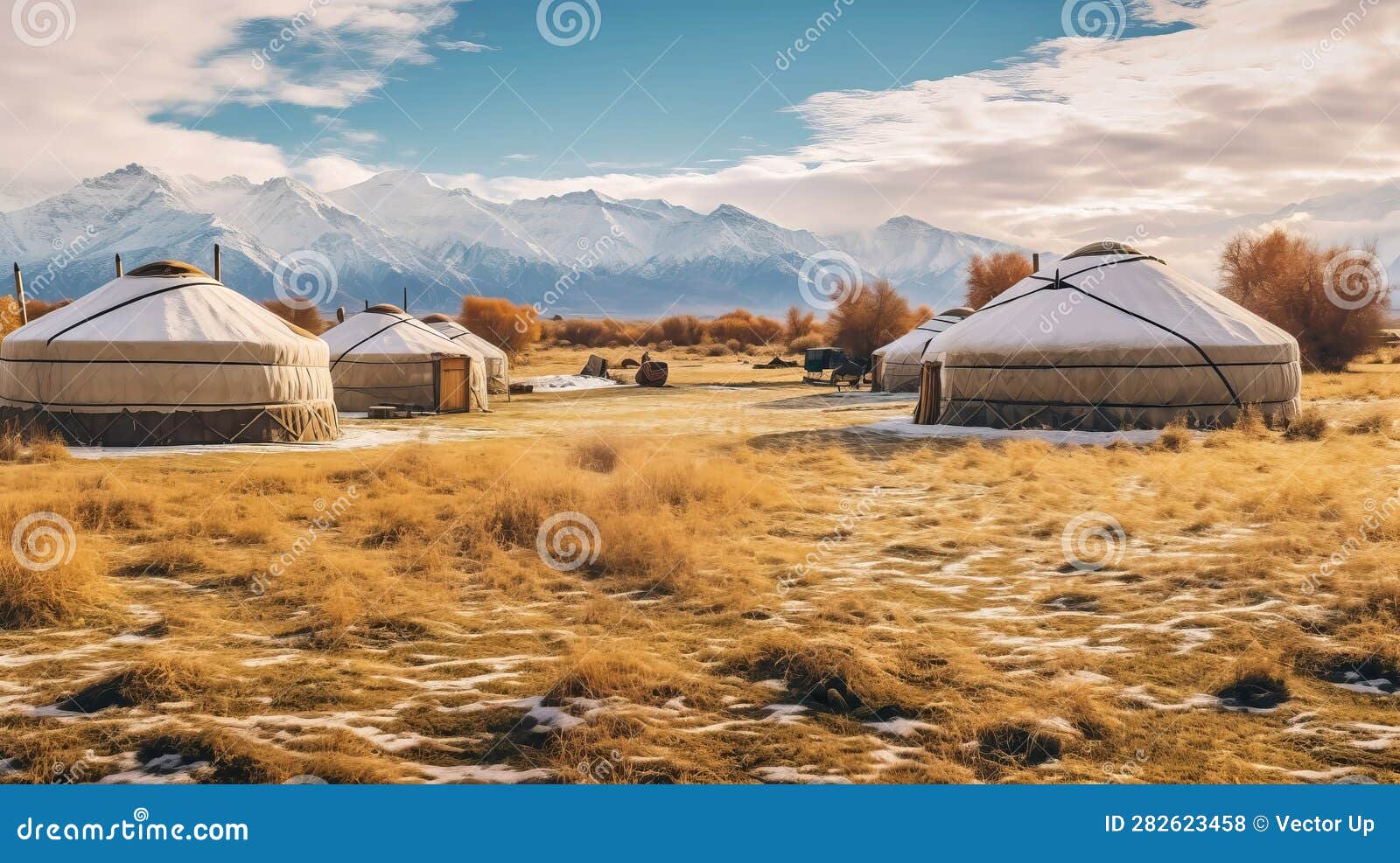 Yurts in the Central Asia Landscape. Generative AI. Stock Illustration ...
