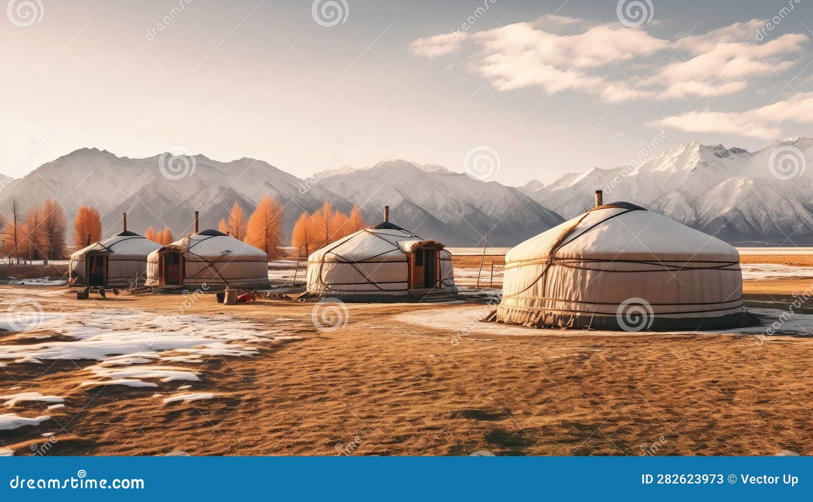 Yurts in the Central Asia Landscape. Generative AI. Stock Illustration ...