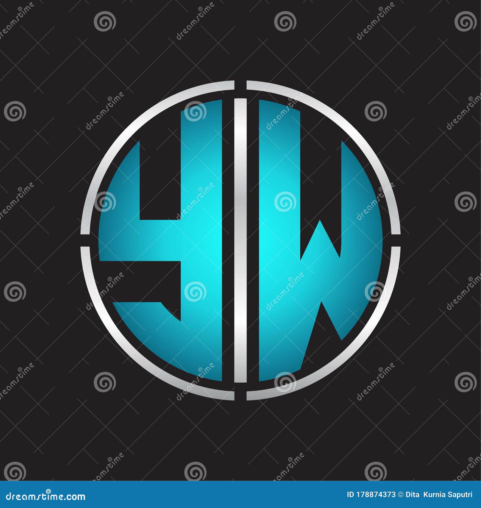 YW Logo Initial with Circle Line Cut Design Template on Blue Colors ...