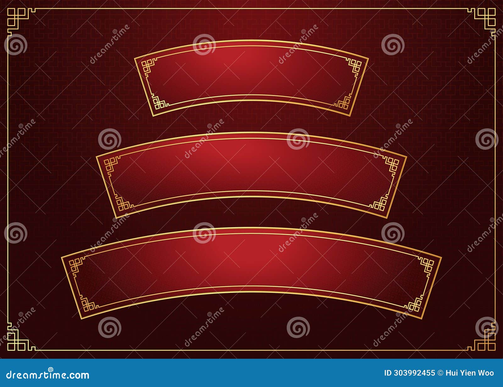Oriental Gradient Red Chinese Style Banner Frame with Gold Line. Stock ...