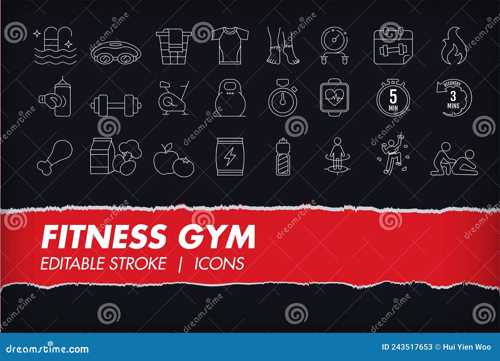 Fitness Gym Exercise Element Linear Icon Symbol Collection Set. Health ...