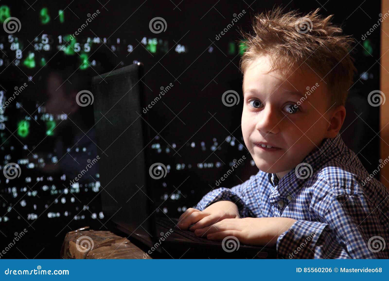 YYoung Schoolboy Prodigy - a Hacker. Hacker at Work. Stock Photo ...