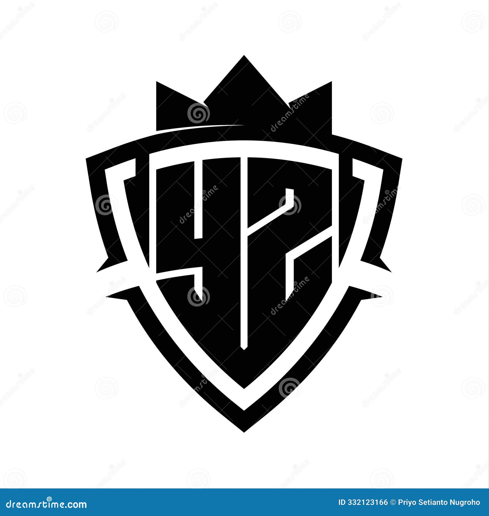 YZ Letter Bold Monogram Triangle Curve Shield Shape with Crown Black ...