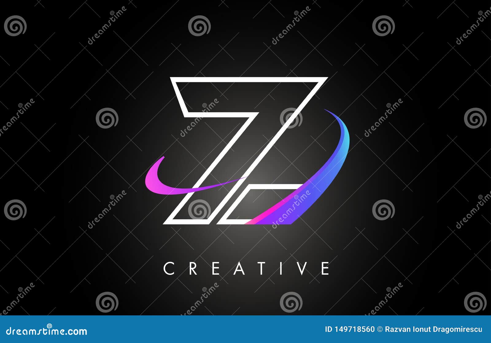 Z Trendy Modern Letter Logo Design Monogram And Creative Swoosh On Black Background Stock Vector