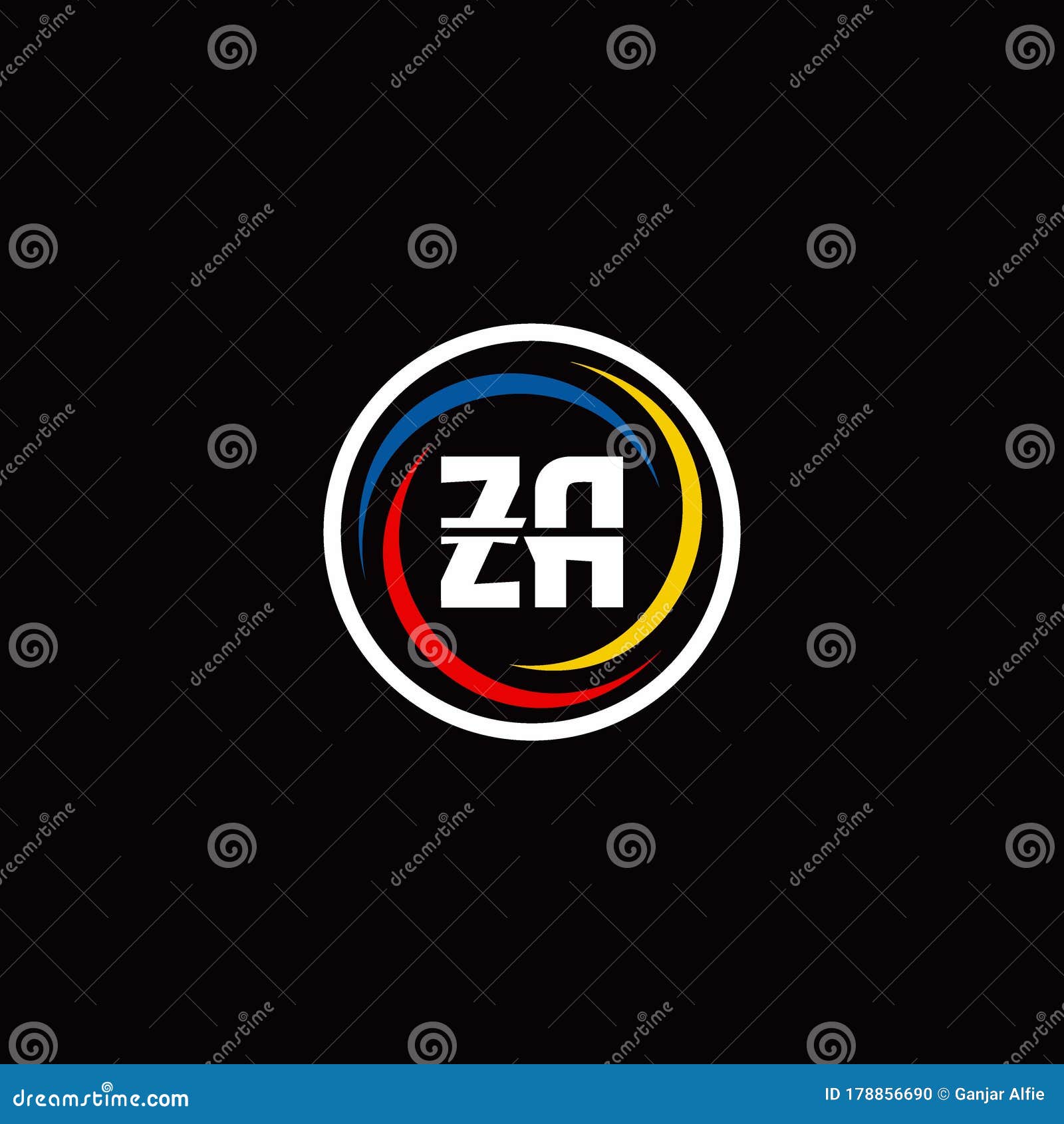 ZA Monogram Logo Isolated on Circle Shape with 3 Slash Colors Rounded ...