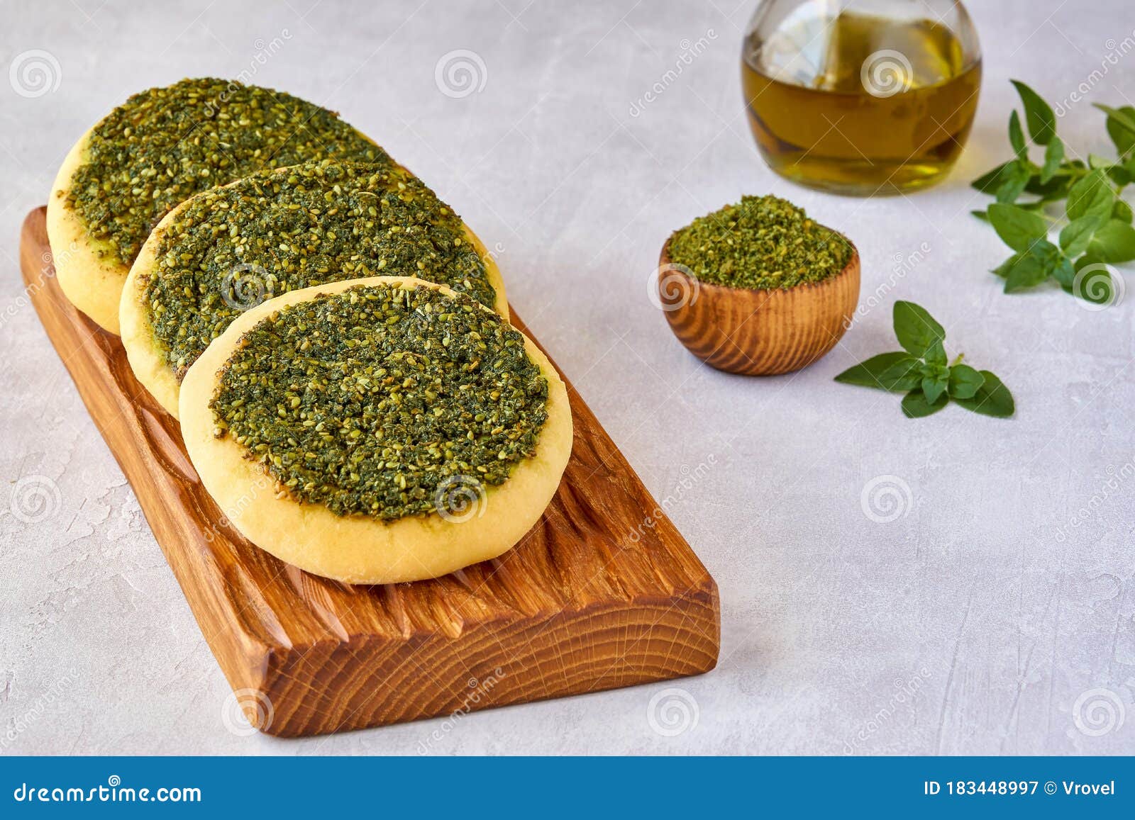 Zaatar Manakeesh on Wooden Board . Close Up, Copy Space Stock Image ...
