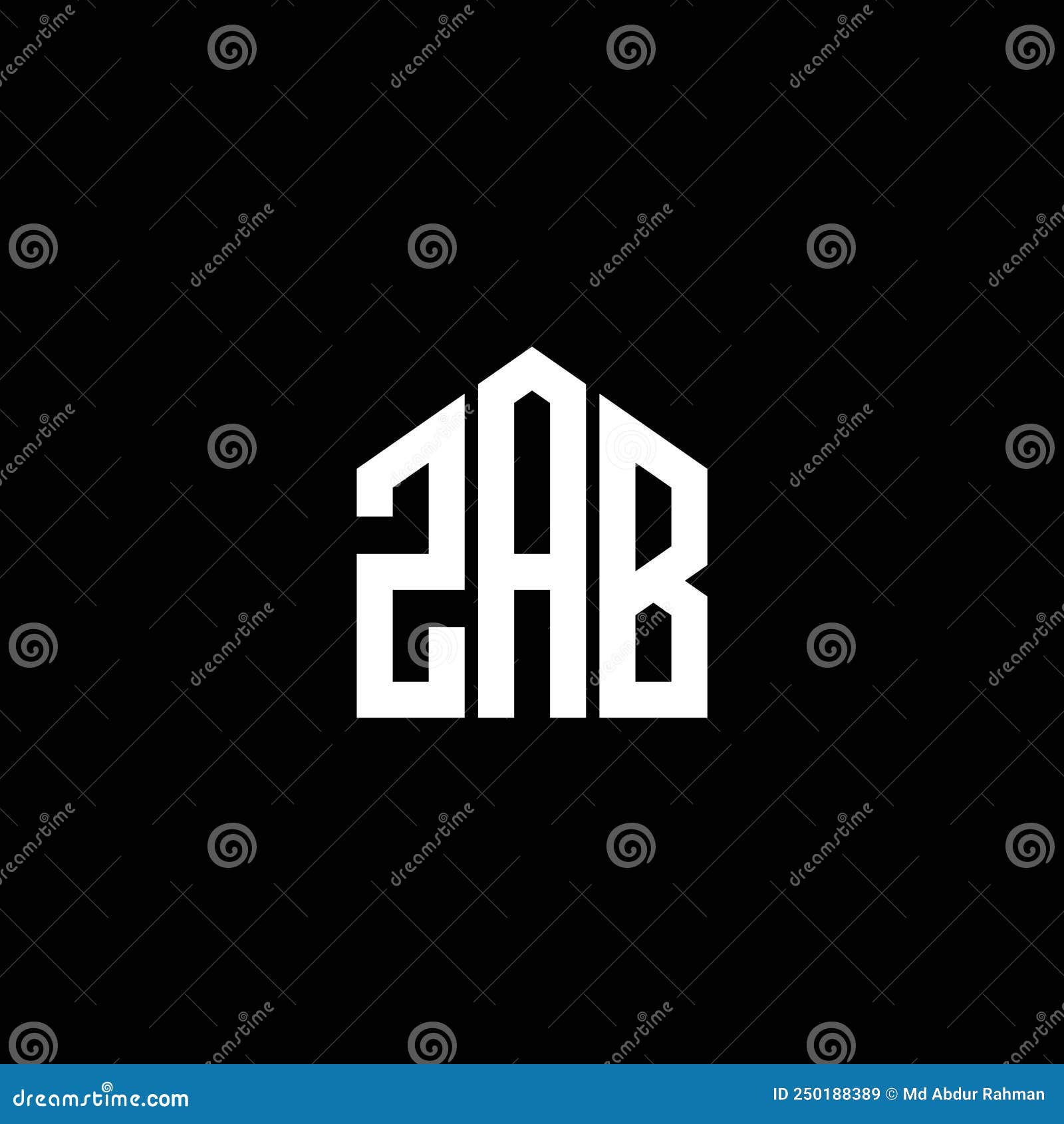 ZAB Letter Logo Design on BLACK Background. ZAB Creative Initials ...
