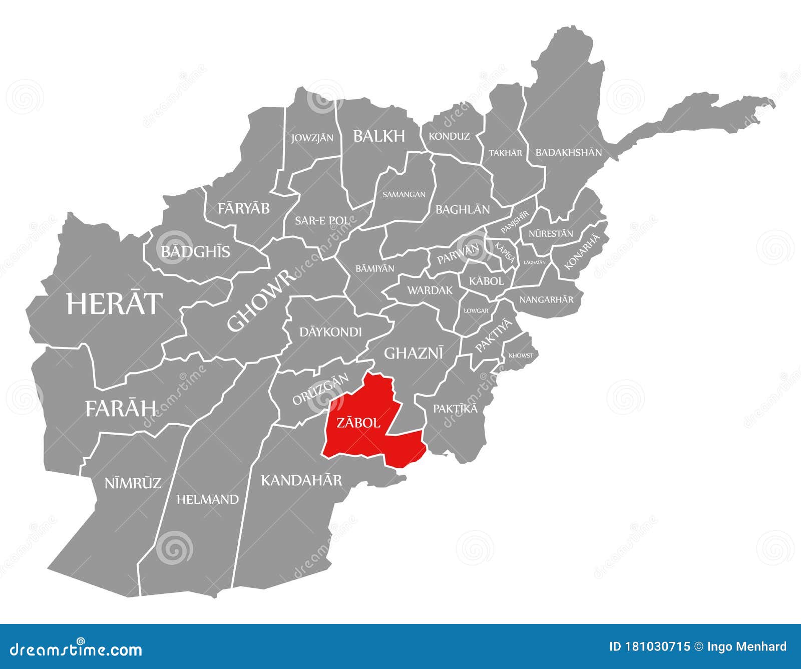 Zabol Red Highlighted in Map of Afghanistan Stock Vector - Illustration ...