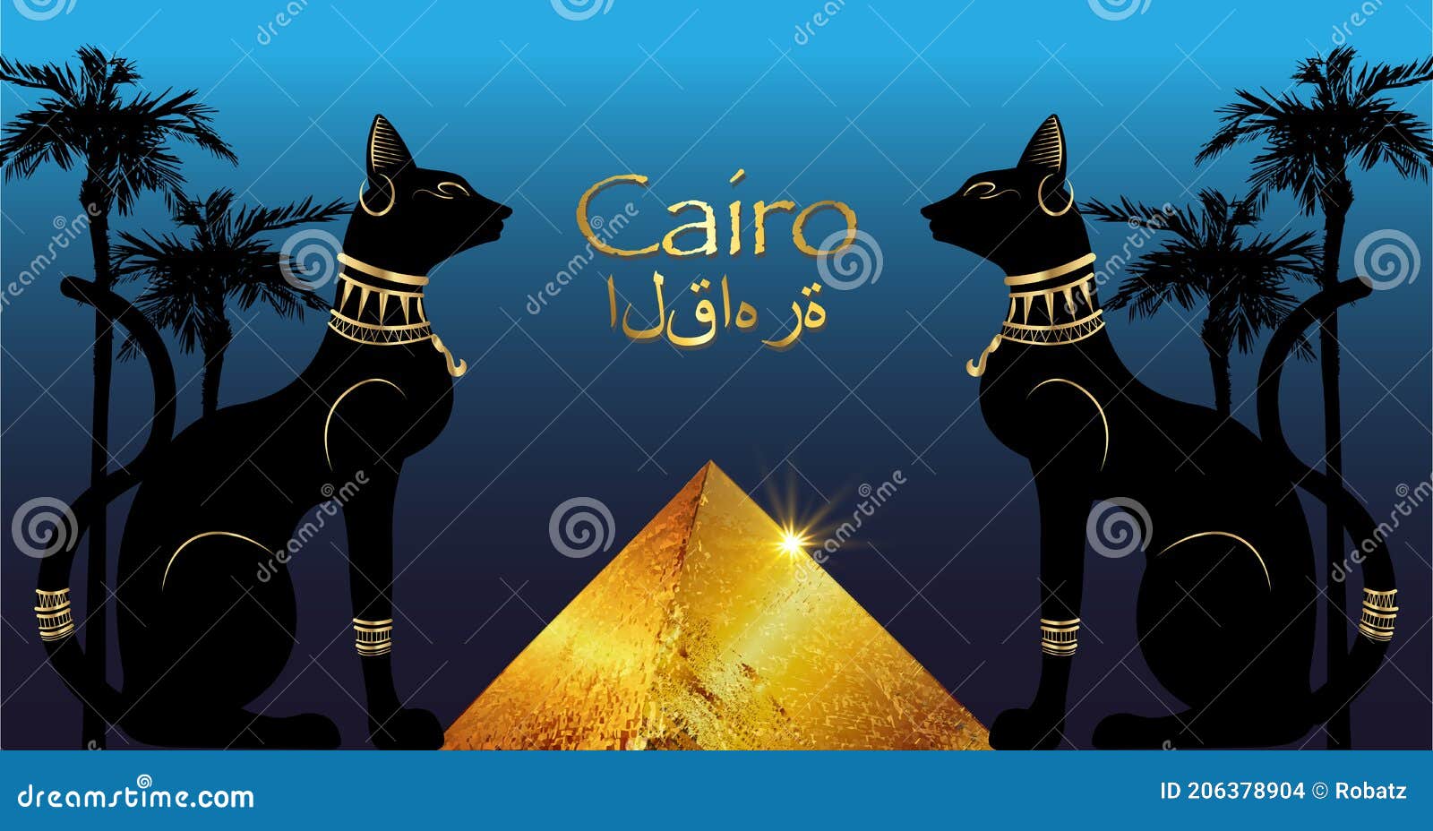 Egyptian Cats And Antique Pyramid. Bastet, Ancient Egypt Goddess And ...