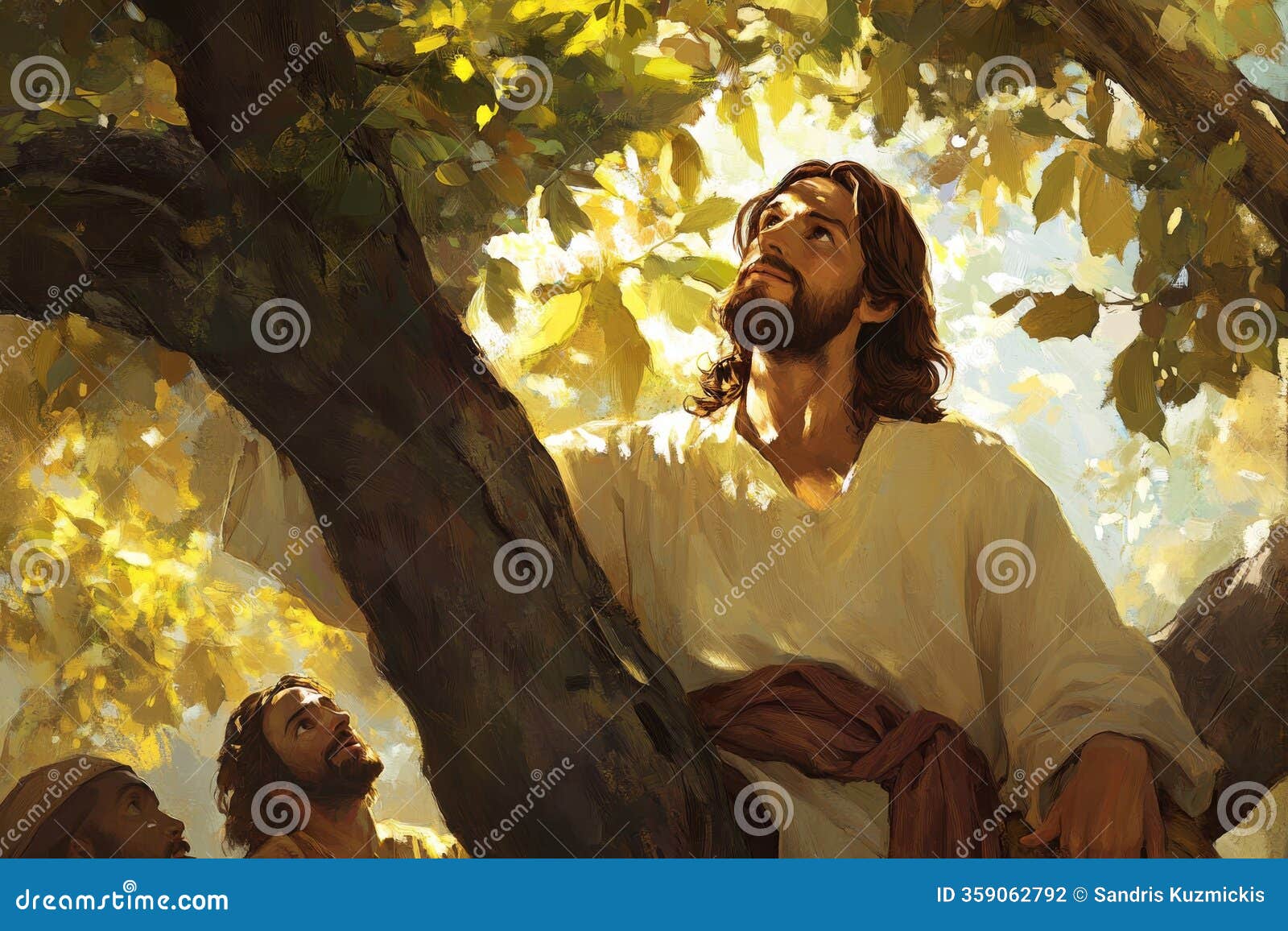 Zacchaeus on Tree Branch Looking at Jesus. Generative AI. Stock ...