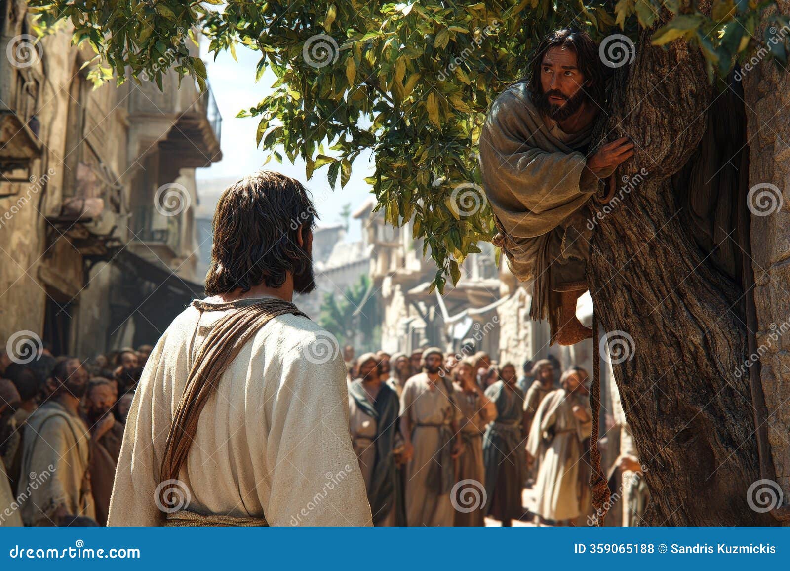 Zacchaeus. The Man In The Tree Looks Out Into The Crowd. Pencil Drawing ...