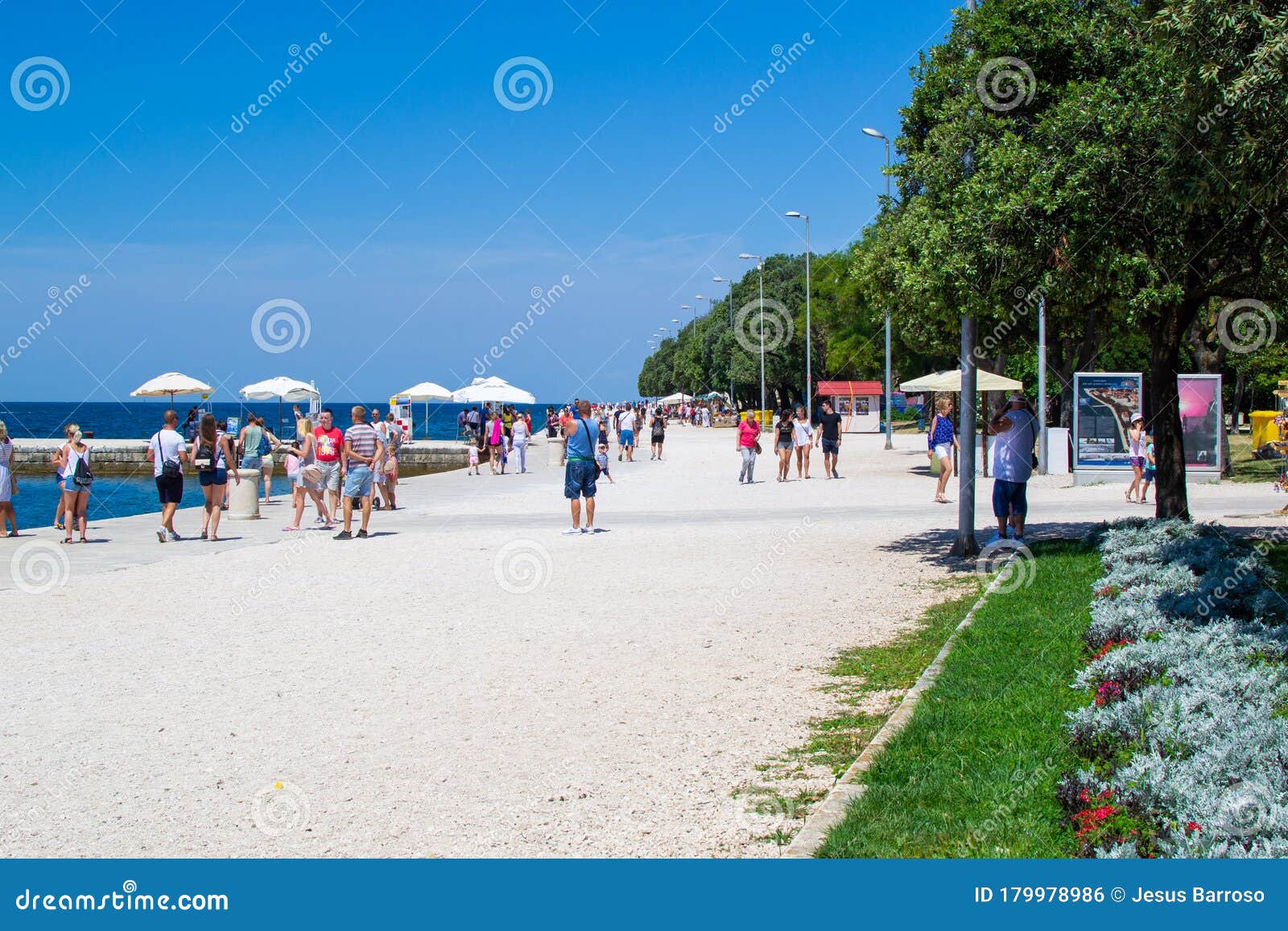 Zadar Waterfront with the Mediterranean Sea in Front, People Walking ...