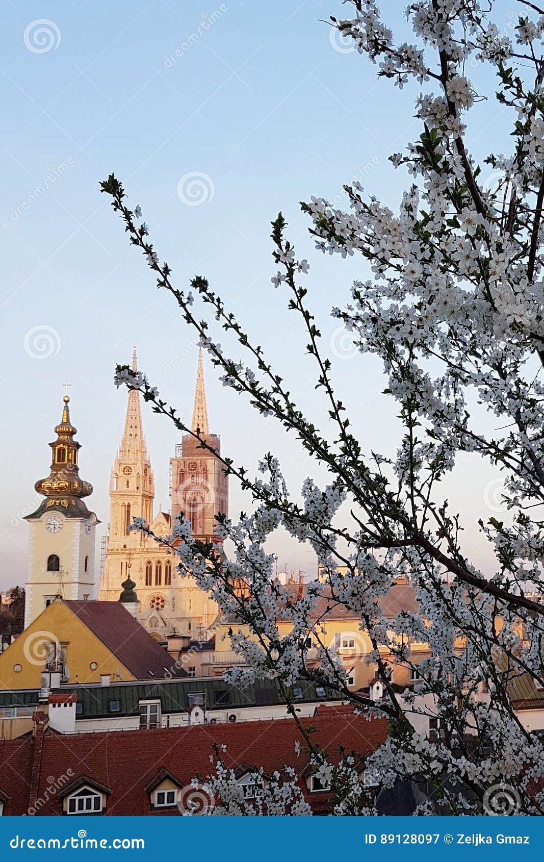 Zagreb cathedral in spring stock image. Image of spring - 89128097