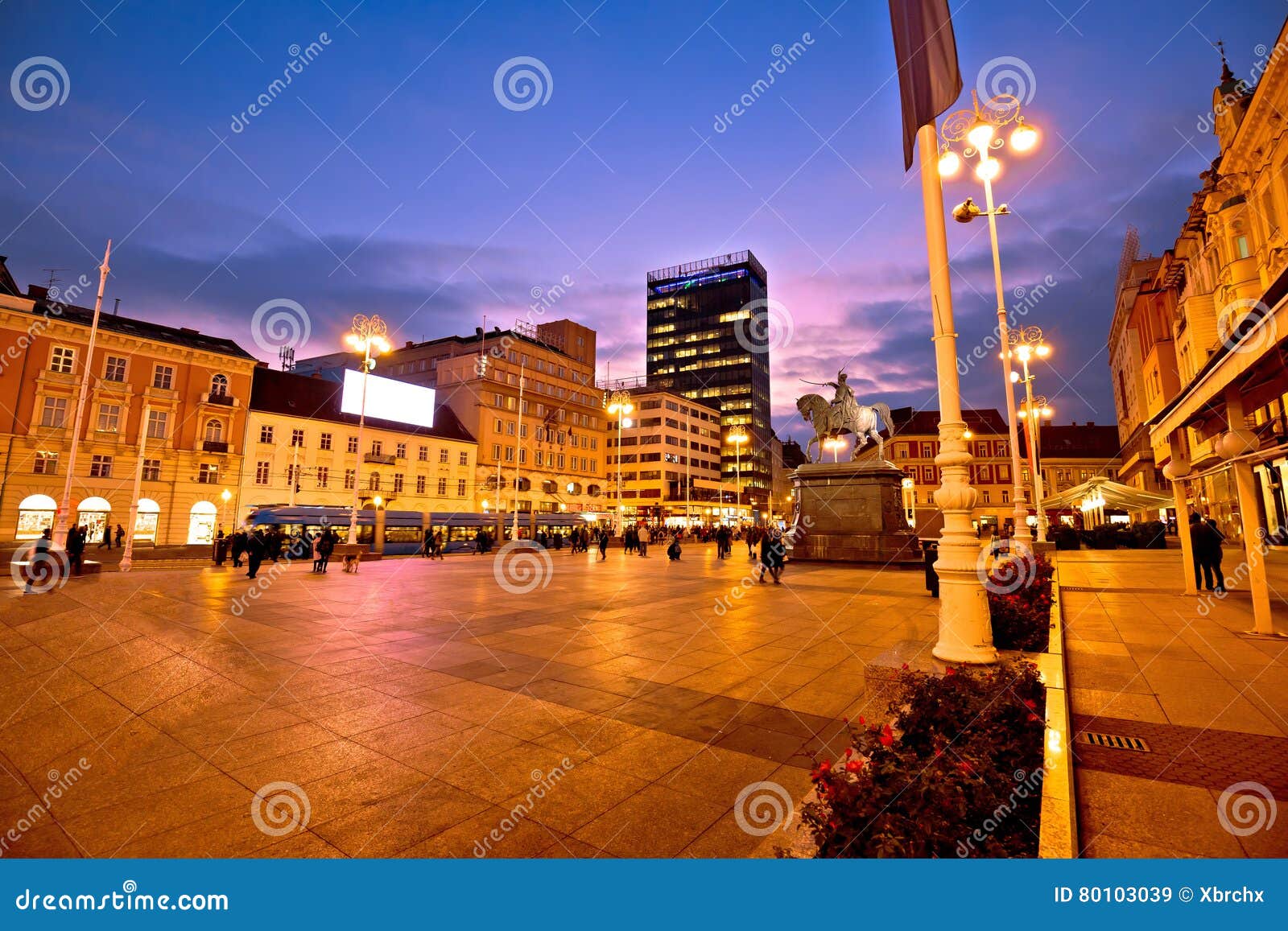 Zagreb Main Square Evening View Stock Image - Image of center, landmark ...