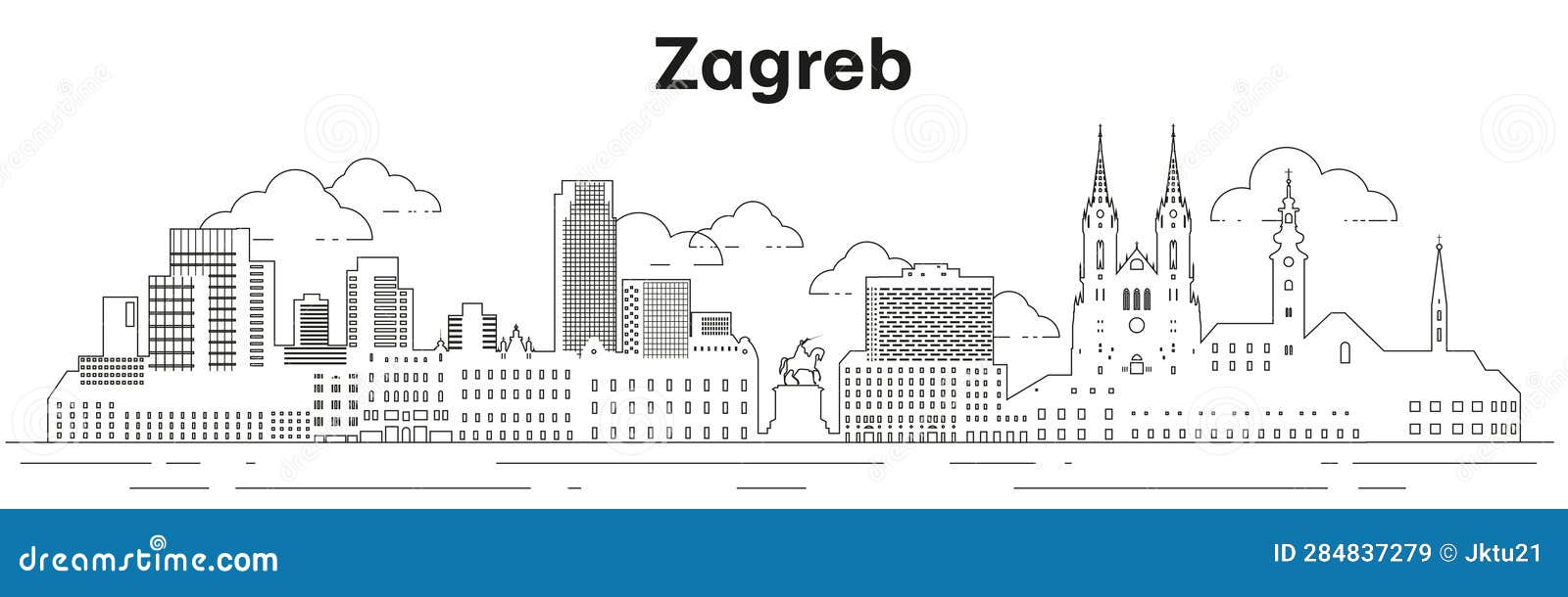 Zagreb Cityscape Line Art Vector Illustration Stock Vector ...