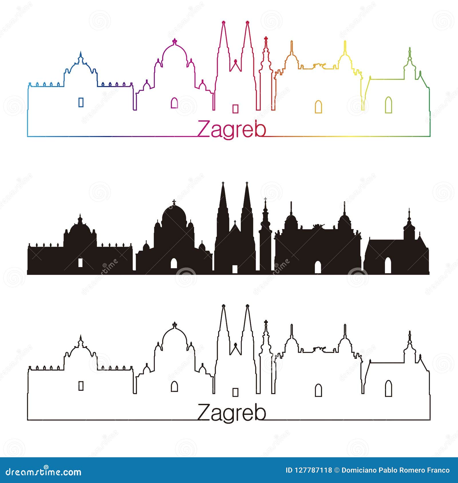Zagreb Skyline Linear Style with Rainbow Stock Vector - Illustration of ...