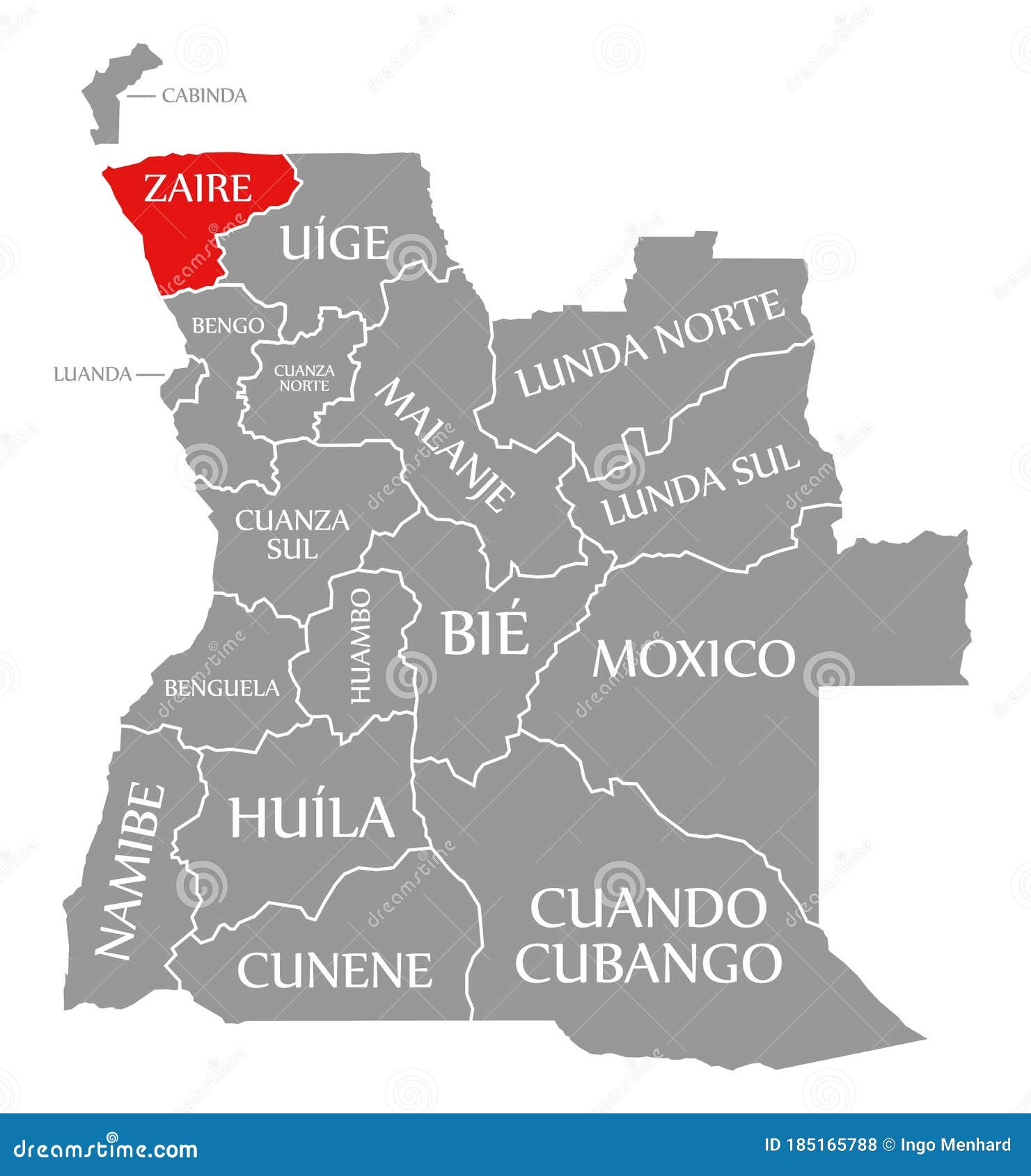 Zaire Red Highlighted in Map of Angola Stock Illustration ...