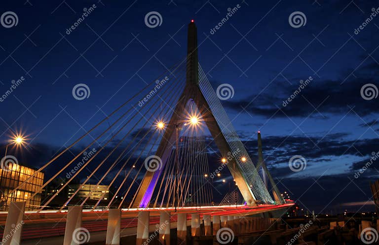 Zakim Bridge stock photo. Image of evening, lights, dawn - 875390