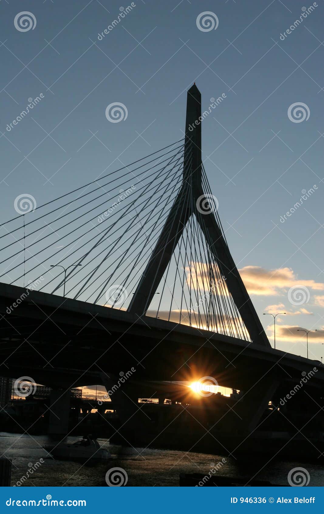 Zakim Bridge at sunset stock photo. Image of bridge, skyline - 946336