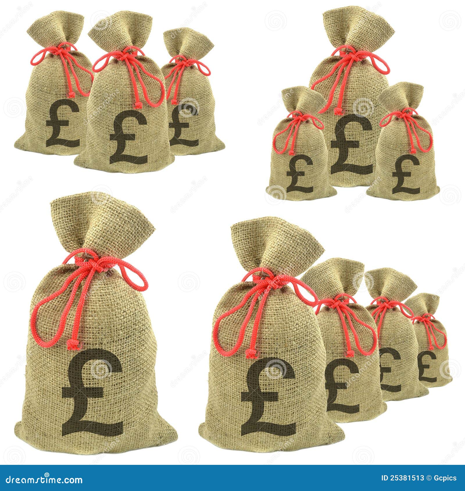 Zakken Geld Met Pond Sterling Stock Afbeelding - Image of ponden, bruin ...