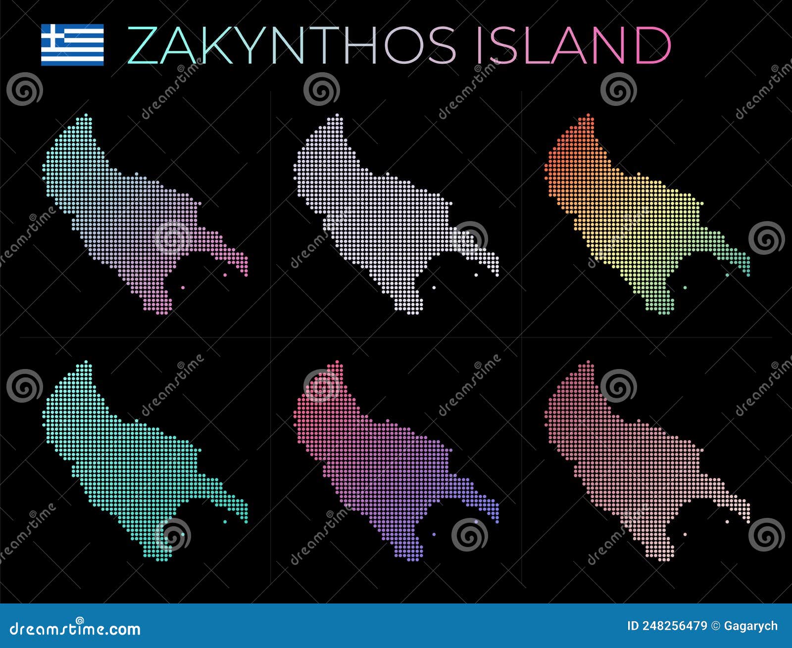 Zakynthos Island Dotted Map Set. Stock Vector - Illustration of gray ...
