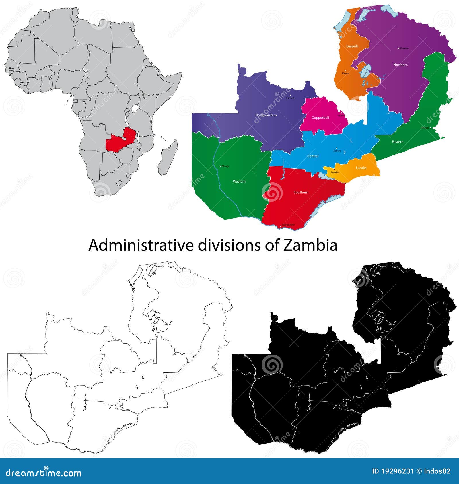 Zambia map stock vector. Illustration of location, central - 19296231