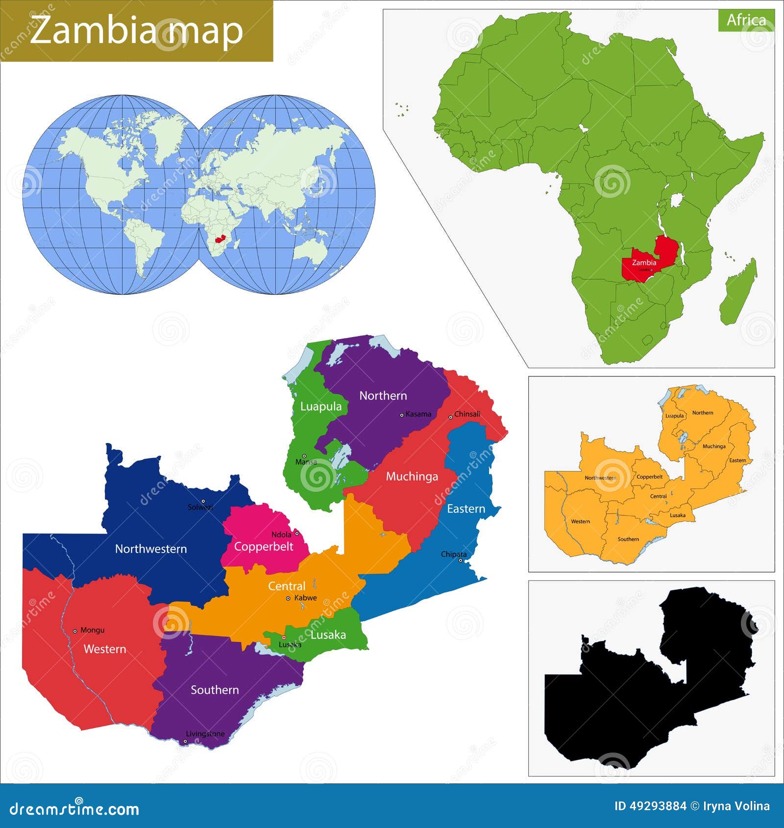Zambia map stock vector. Illustration of geography, landlocked - 49293884