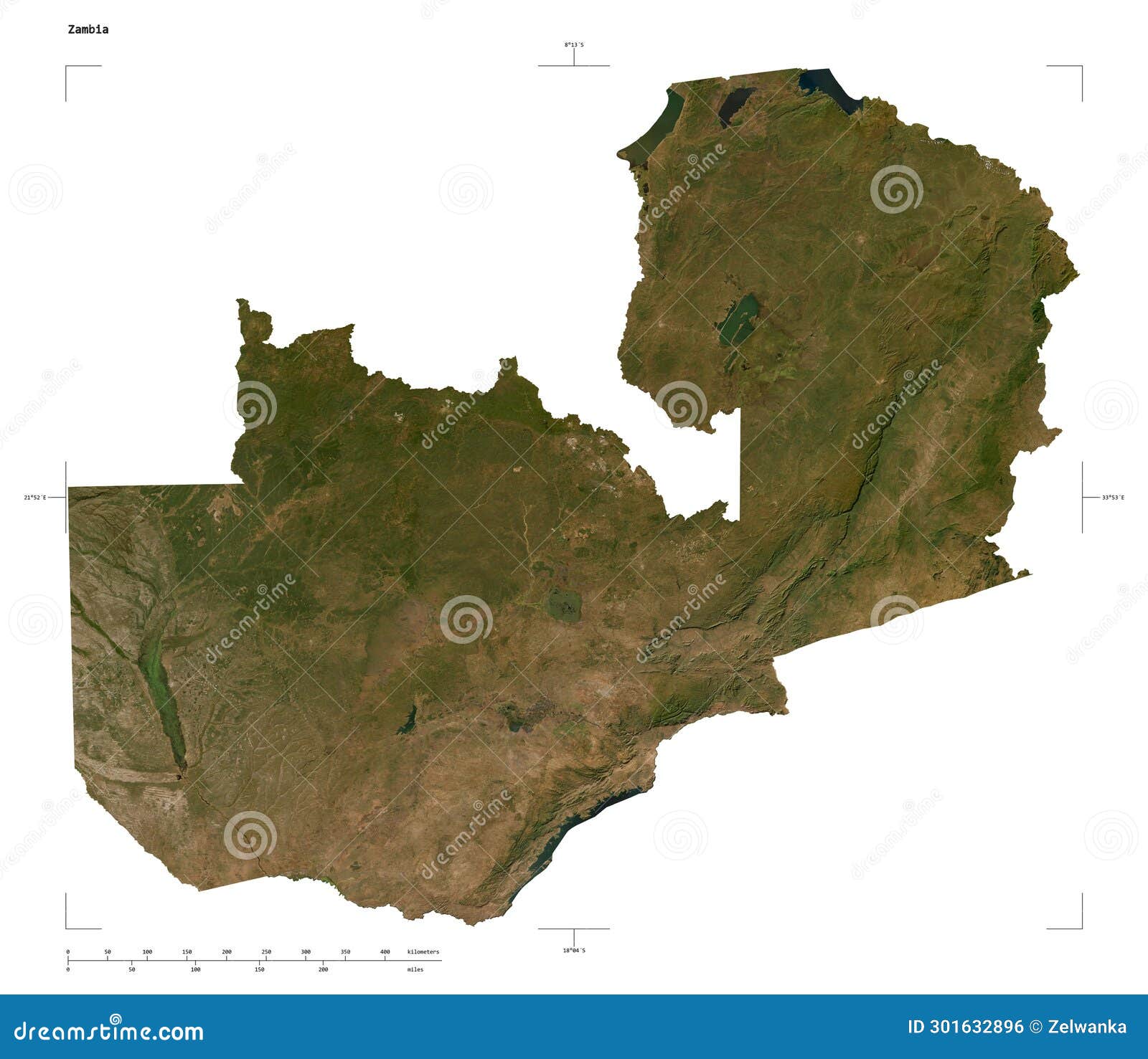 Zambia Shape on White. Low-res Satellite Stock Illustration ...