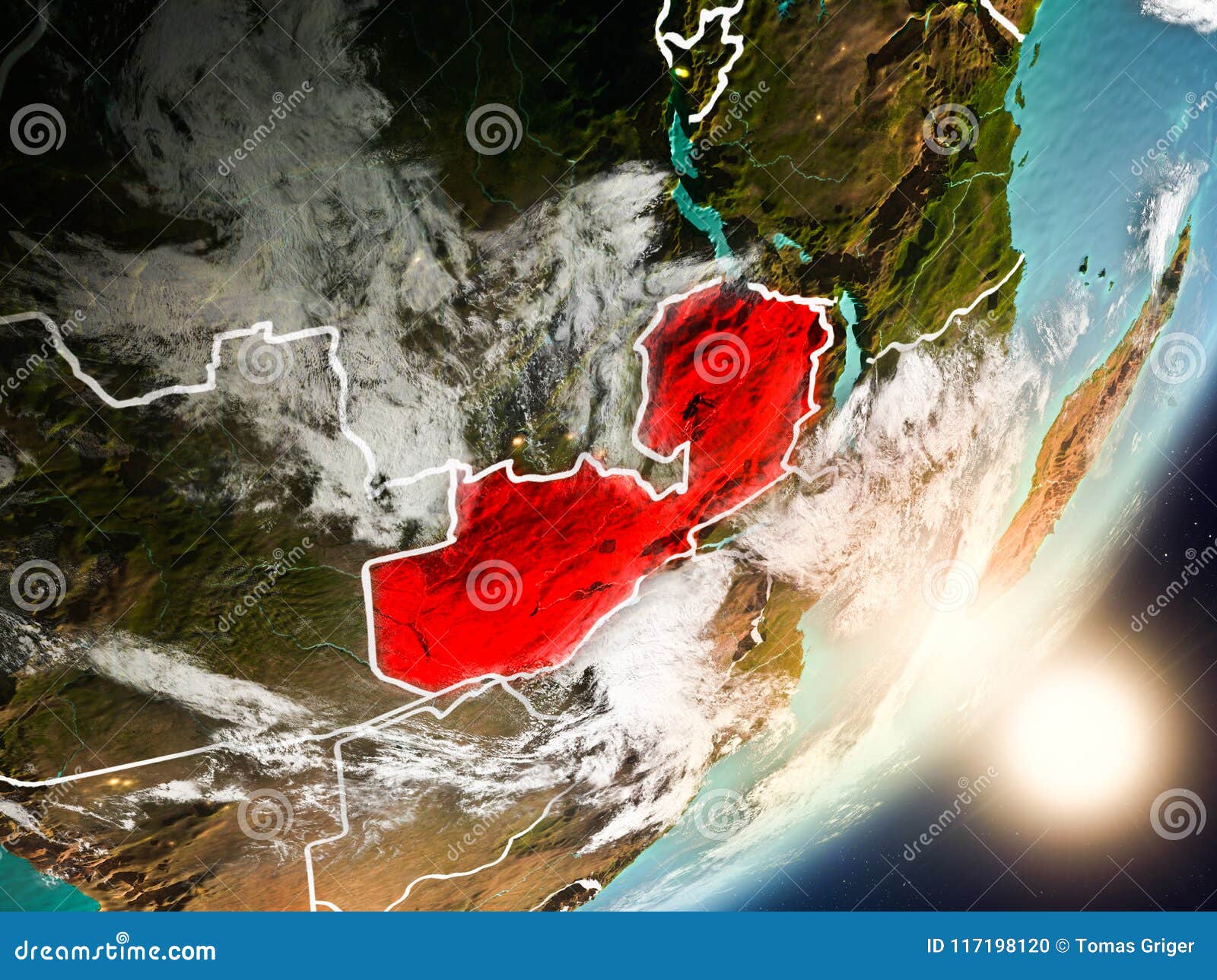 Sun Rising Above Zambia from Space Stock Illustration - Illustration of ...