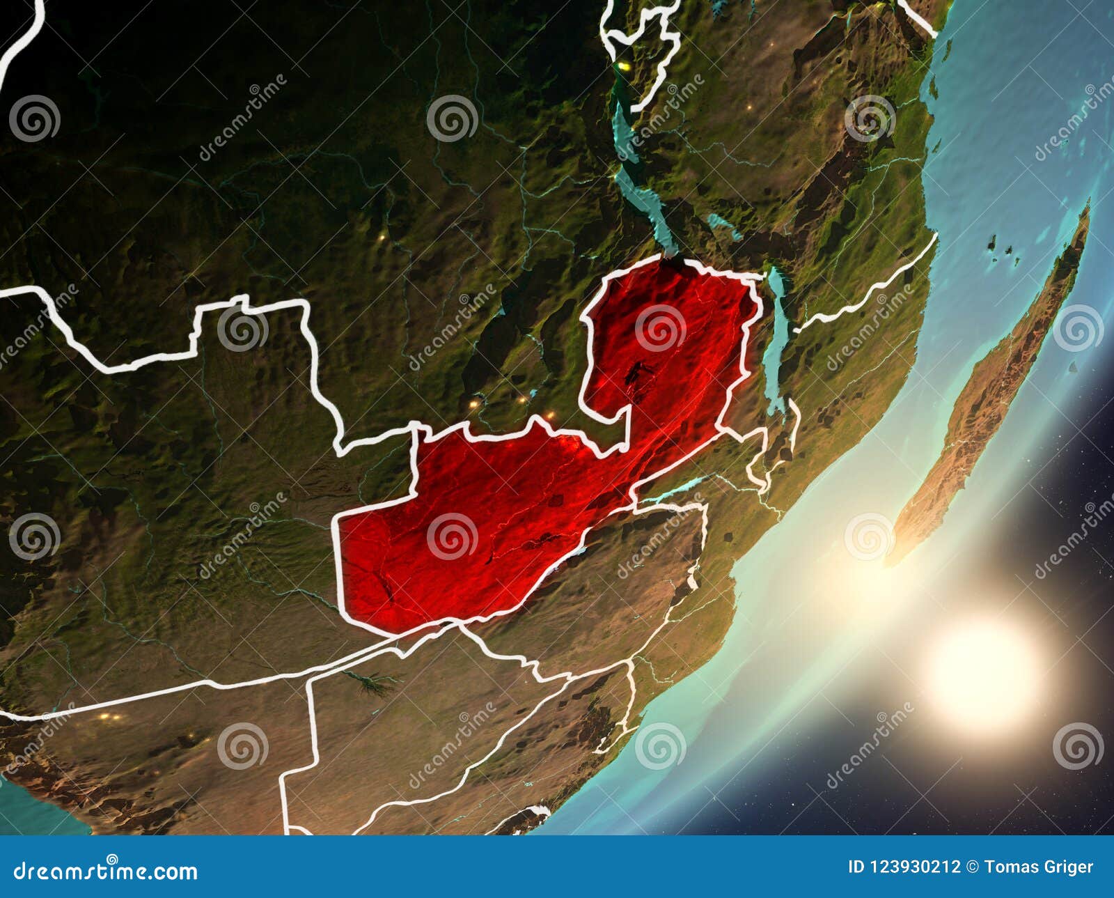 Sun Rising Above Zambia from Space Stock Illustration - Illustration of ...