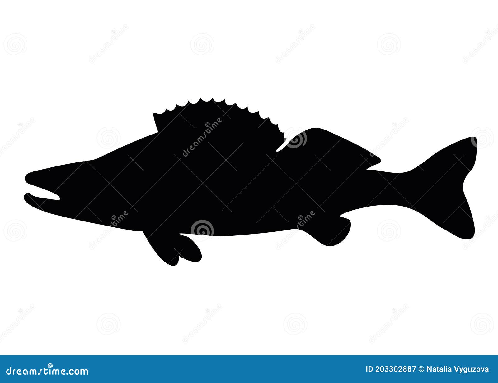 Zander Fish Jumping Out Of The Water. Black And White Silhouette Emblem ...