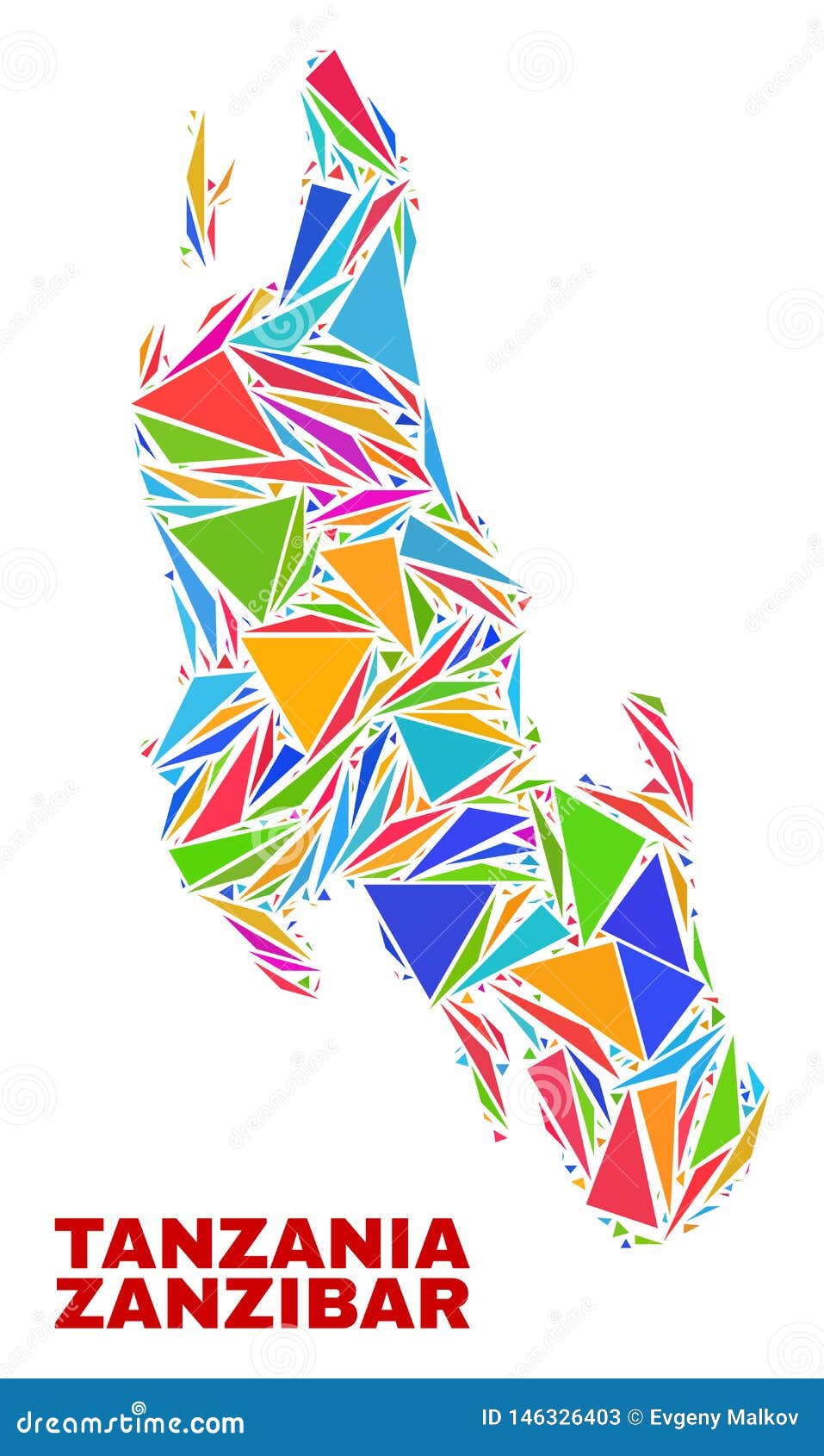 Zanzibar Island Map - Mosaic of Color Triangles Stock Vector ...