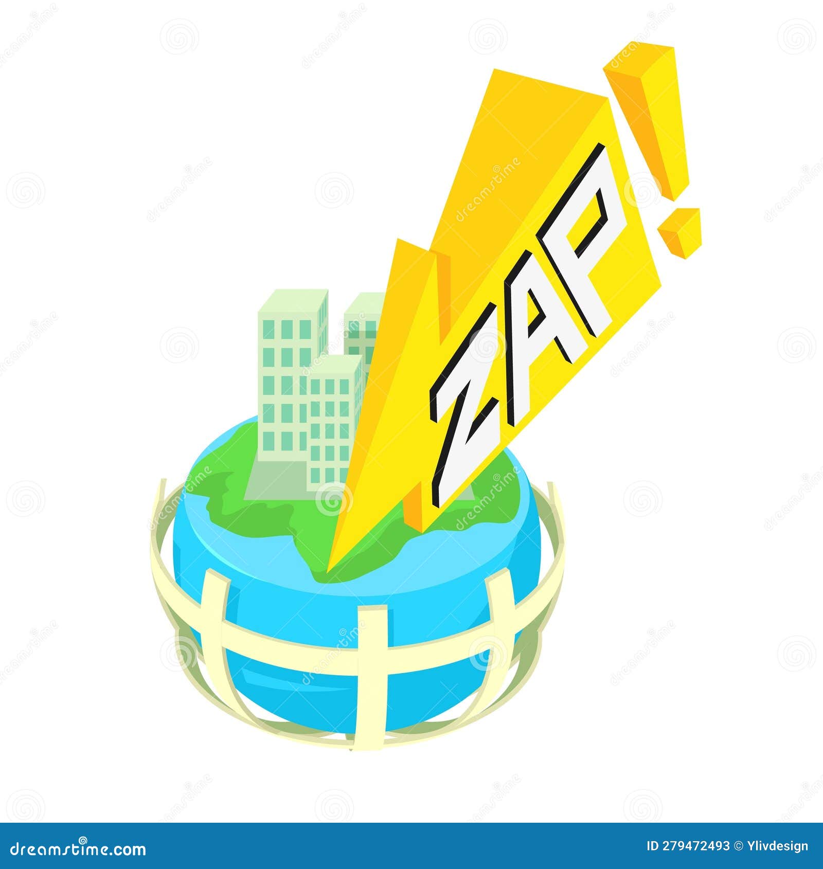 Zap Icon Isometric Vector. Planet Grid with Building and Zap Speech ...