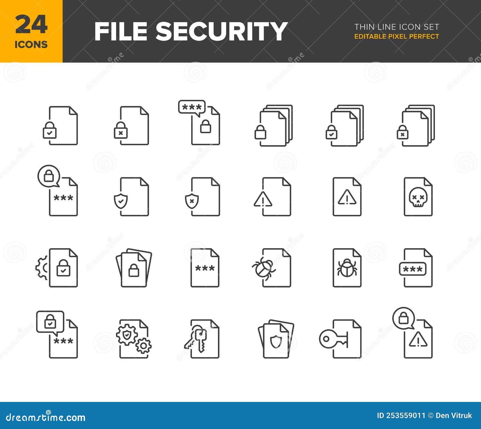 File Security Vector Line Icon Set Stock Vector - Illustration of ...